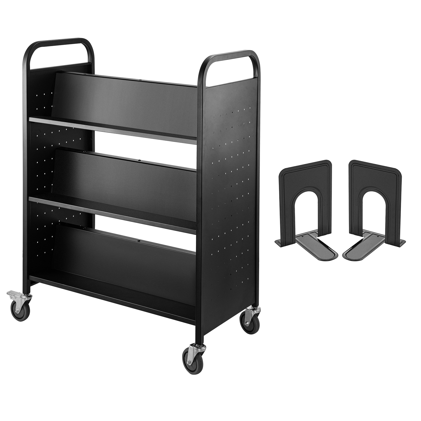 VEVOR Book Cart Library Cart 200lb w/ Double Sided W-Shaped Sloped ...