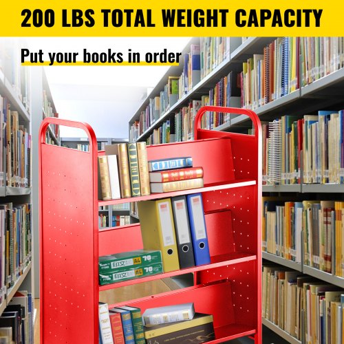 Book Cart Library Cart 200lb with Double Sided W-Shaped Sloped Shelves ...