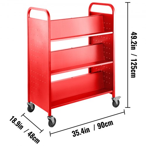 Book Cart Library Cart 200lb with Double Sided W-Shaped Sloped Shelves ...