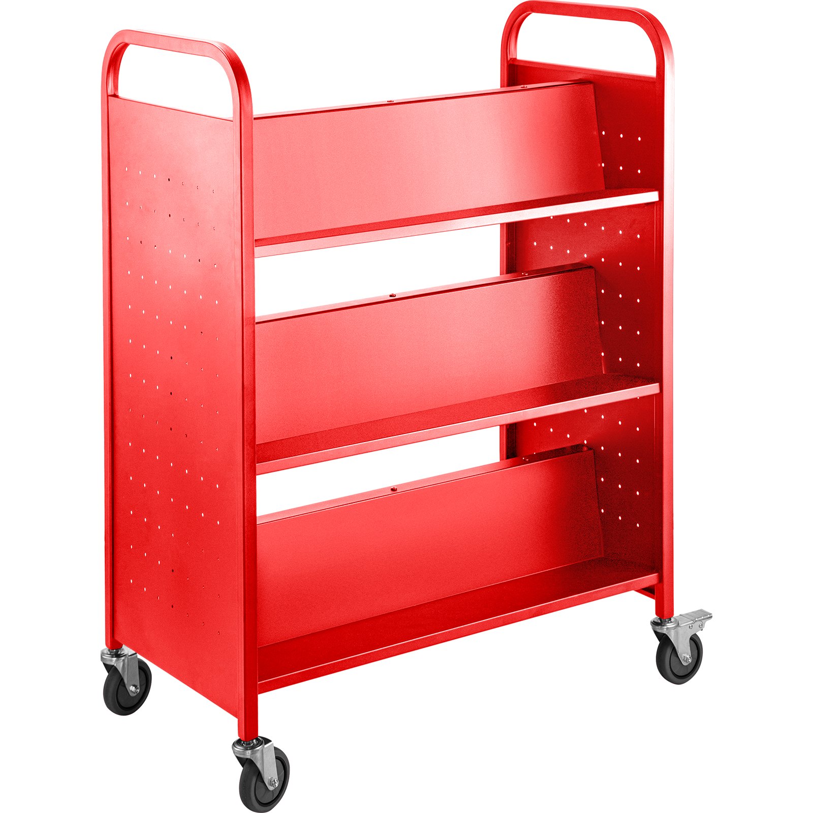Book Cart Library Cart 200lb with Double Sided W-Shaped Sloped Shelves ...