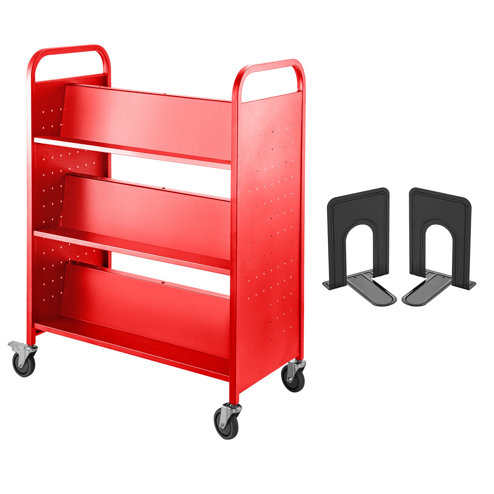 Book Cart Library Cart 200lb with Double Sided W-Shaped Sloped Shelves ...
