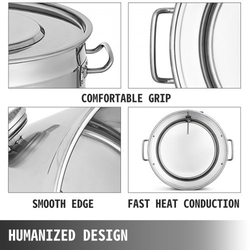 VEVOR Brew Kettle Stockpot Stainless Steel Bot Brewing with lid Home ...