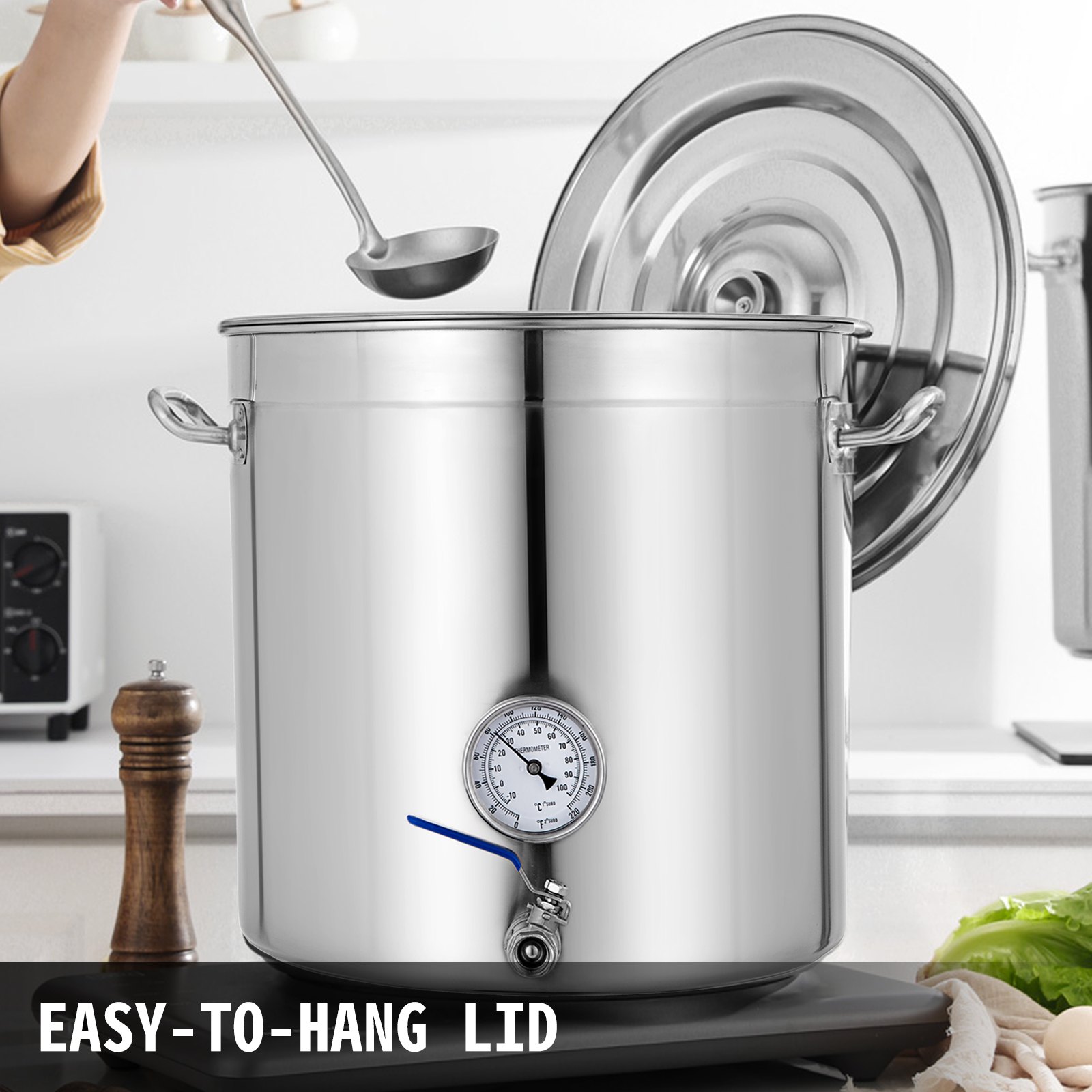VEVOR Brew Kettle Stockpot Stainless Steel Bot Brewing with lid Home ...