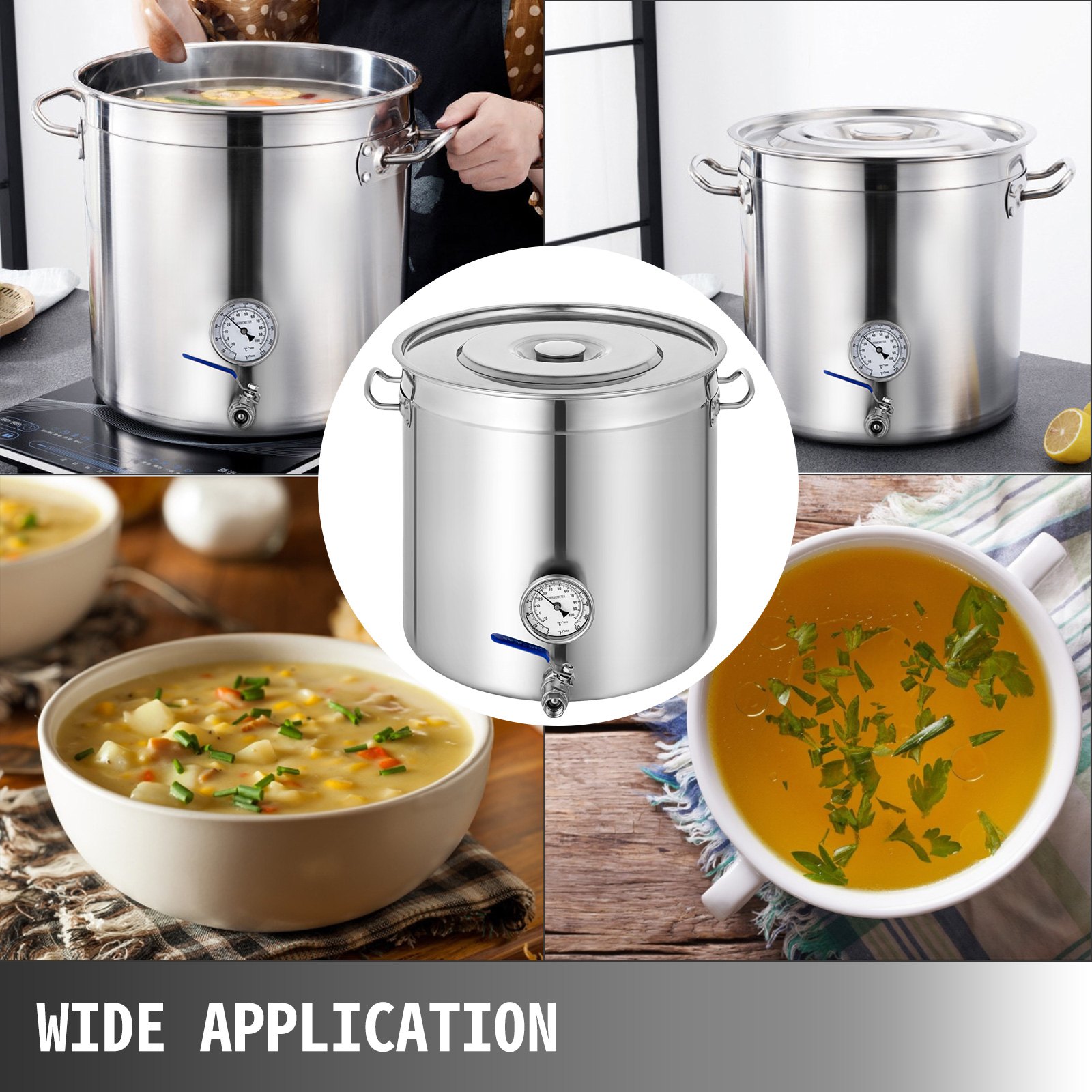 VEVOR Brew Kettle Stockpot Stainless Steel Bot Brewing with lid Home ...
