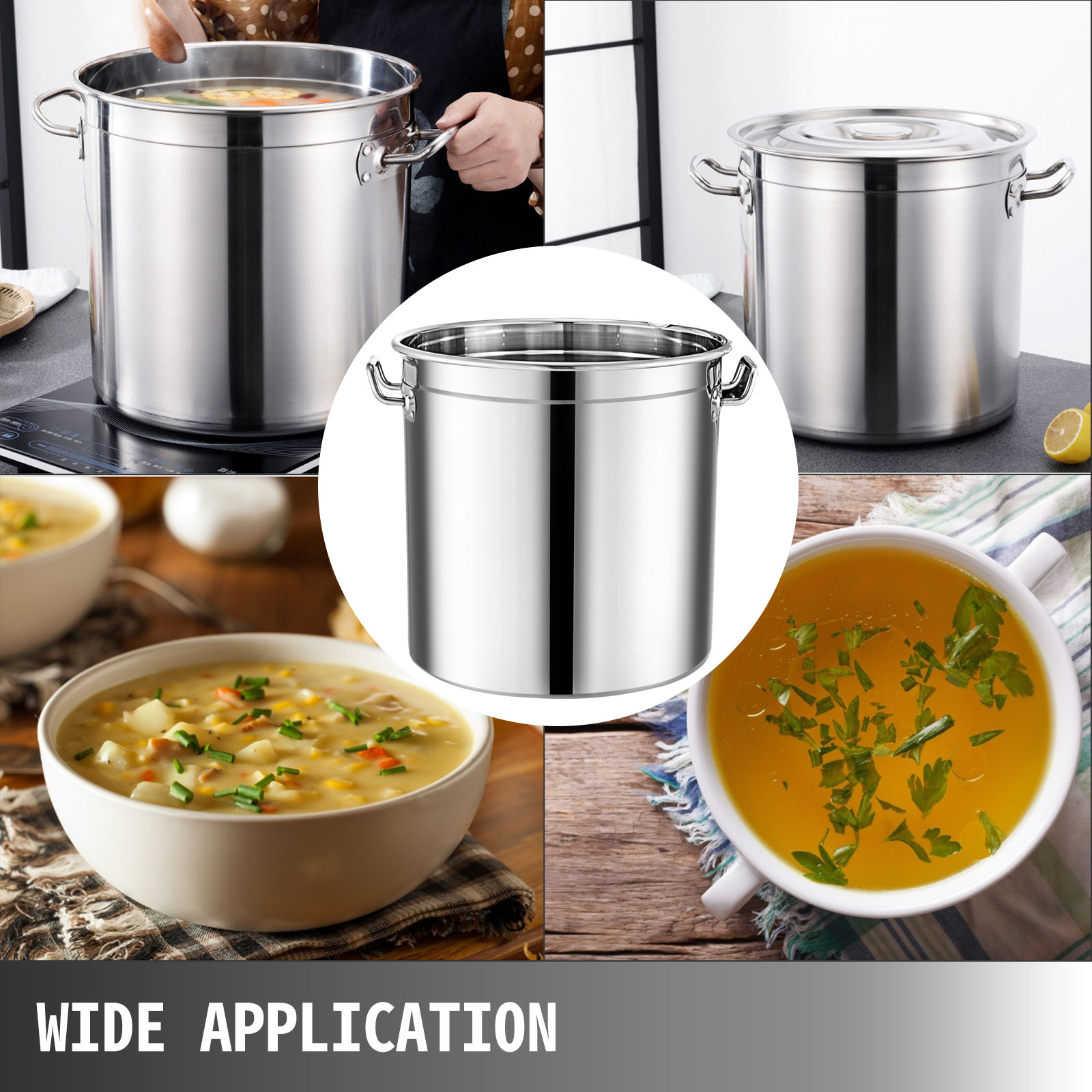 180qt Quart Heavy Duty Tri-ply Thick Base Stainless Steel Stock Pot W ...