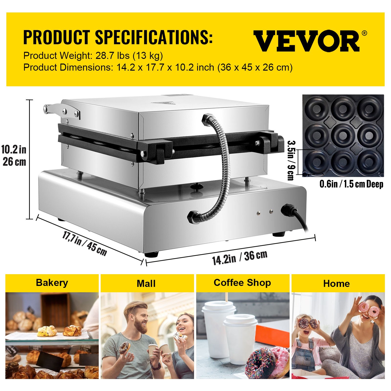 VEVOR Electric Donut Maker, 9 Holes Commercial Donut Machine, 2000W ...