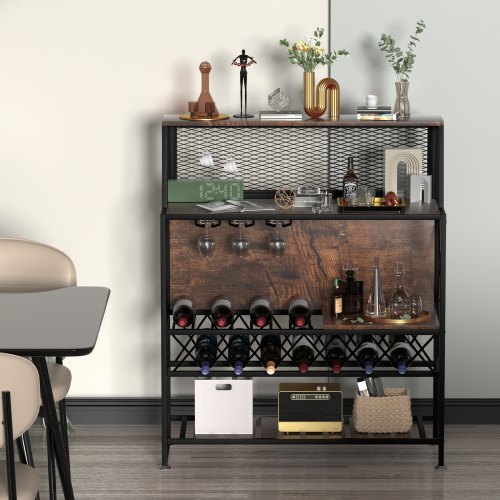 VEVOR Wine Rack Home Bar Table, Industrial Liquor Storage Cabinets with ...