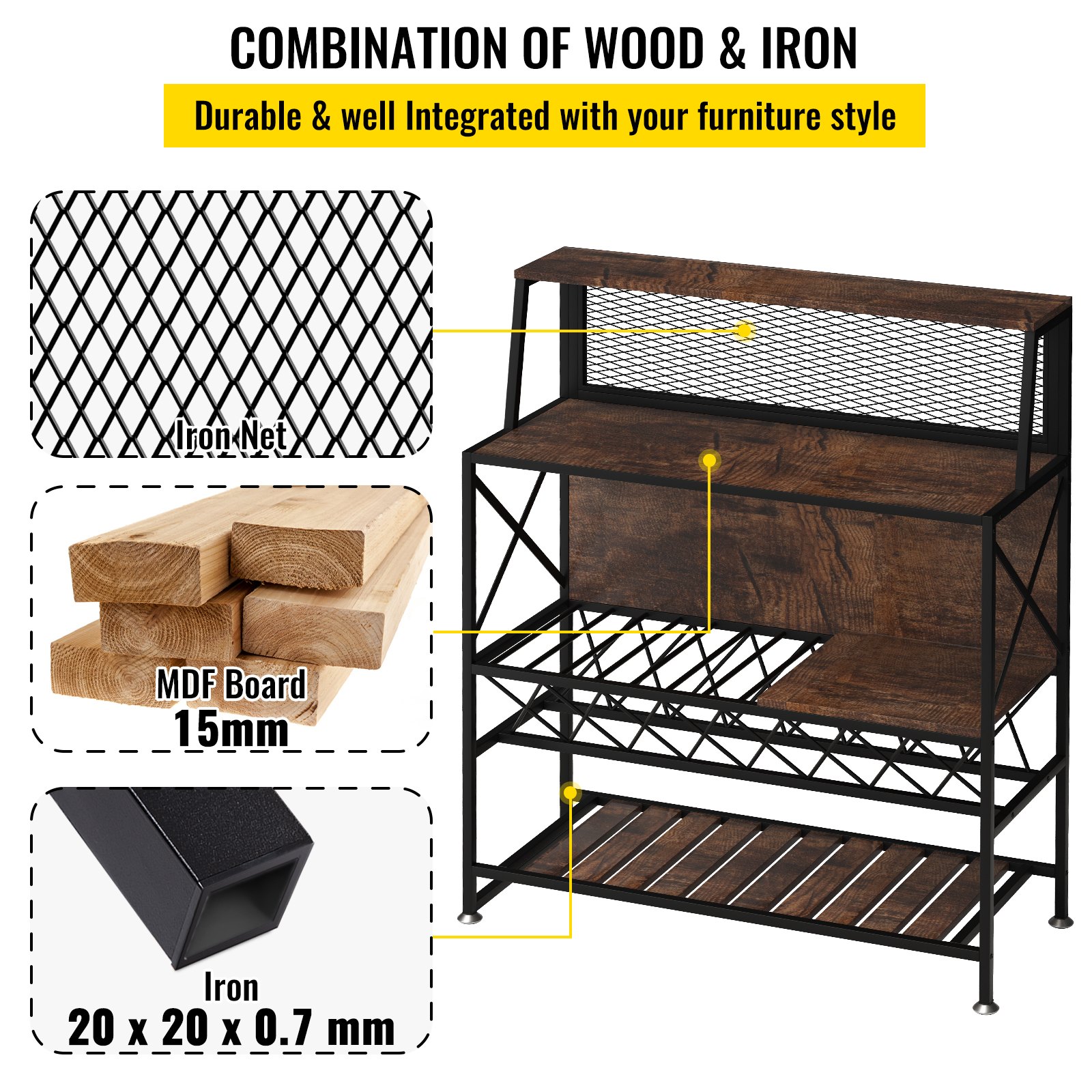 VEVOR Wine Rack Home Bar Table, Industrial Liquor Storage Cabinets with ...