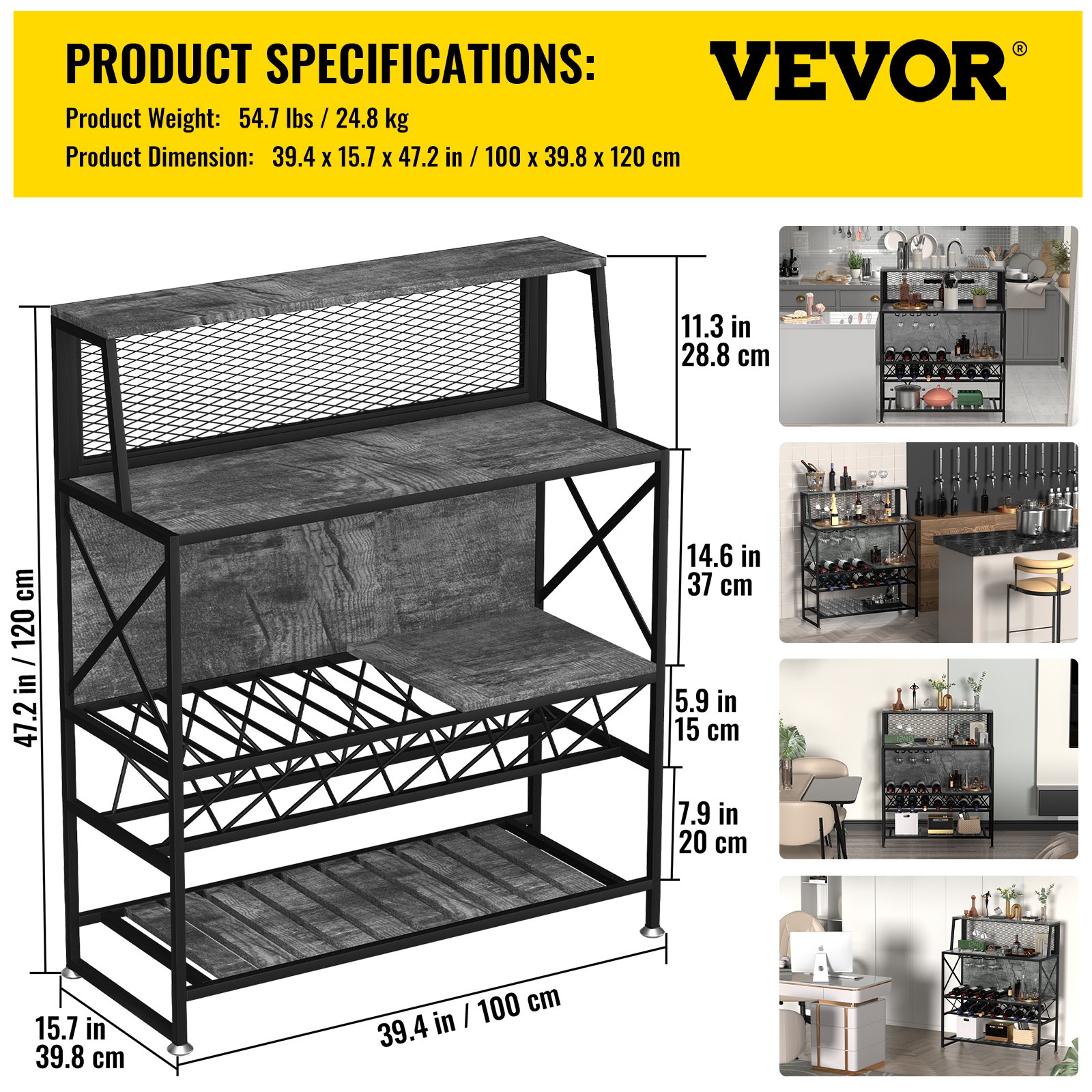 VEVOR Wine Rack Home Bar Table, Industrial Liquor Storage Cabinets with ...