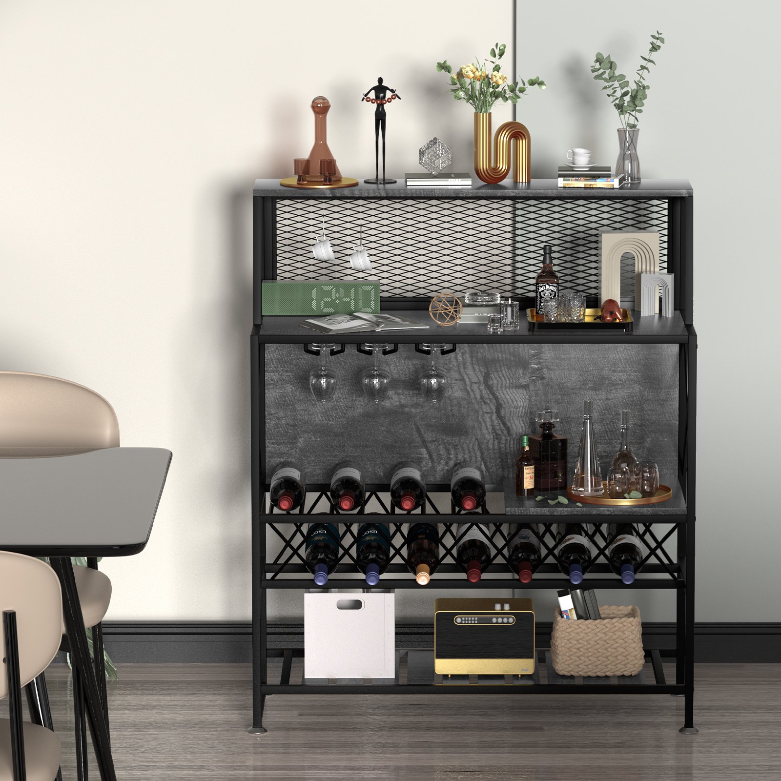 VEVOR Wine Rack Home Bar Table, Industrial Liquor Storage Cabinets with ...