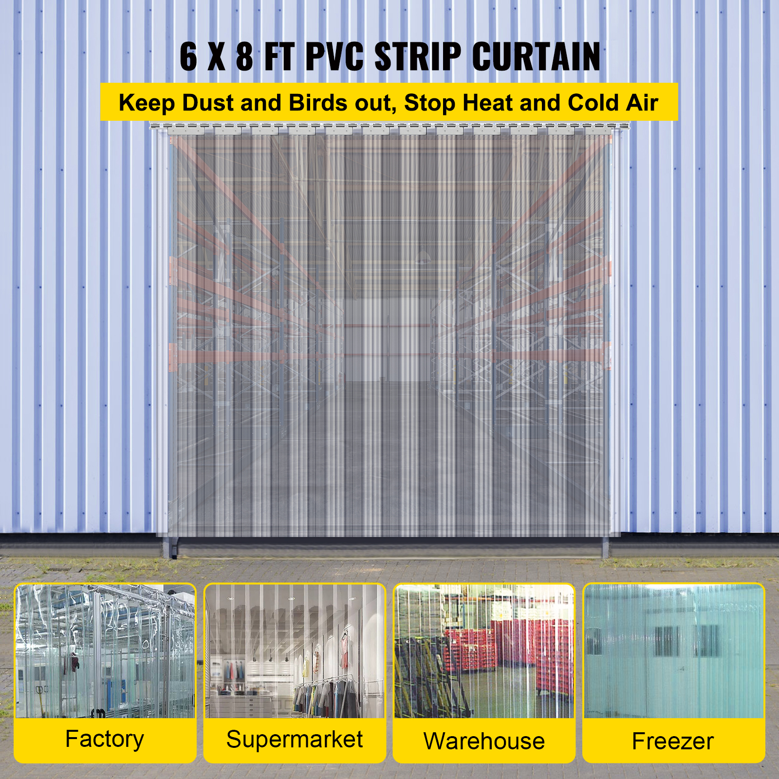 VEVOR Plastic Curtain Plastic Strip Curtain 6 ft Width x 8 ft Height ...