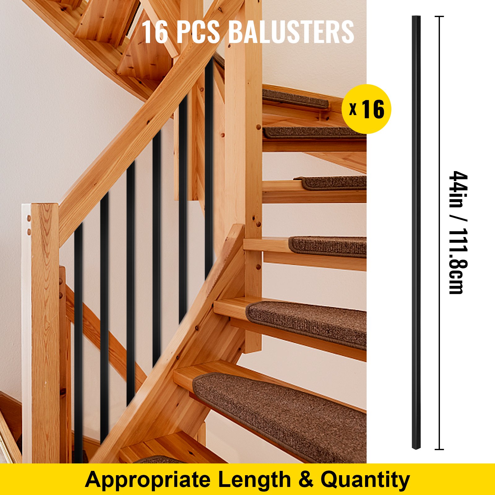 VEVOR Deck Balusters, 16 Pack Metal Deck Spindles, 44"x0.5" Staircase ...