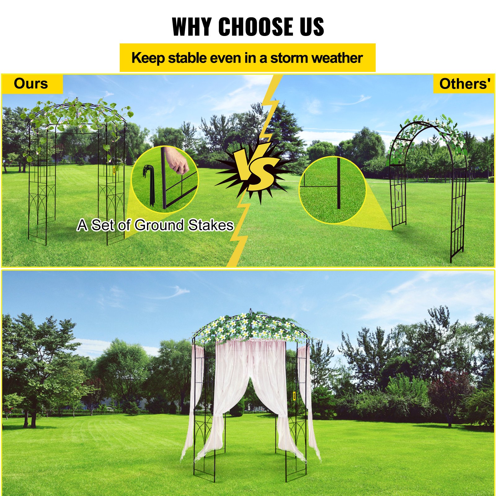 VEVOR Birdcage Shape Garden Arbor, 9' High x 6.6' Wide, Heavy Duty ...