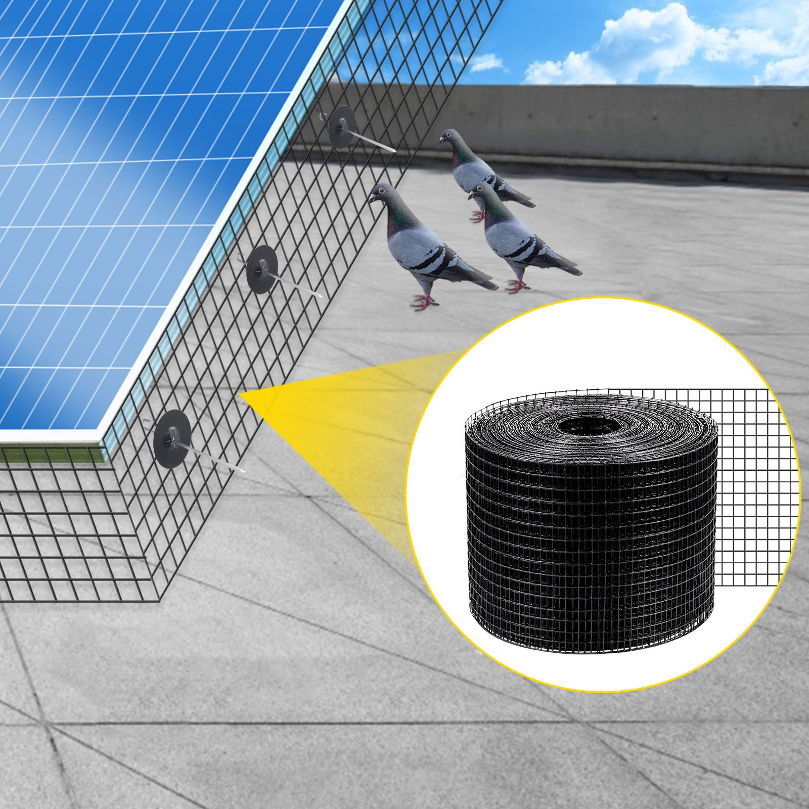 VEVOR Solar Panel Bird Wire, 8inch x 98ft Critter Guard Roll Kit, Solar ...