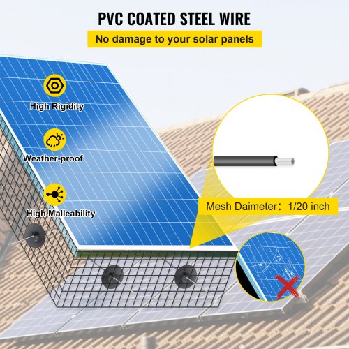 VEVOR Solar Panel Bird Wire, 8inch x 98ft Critter Guard Roll Kit, Solar ...
