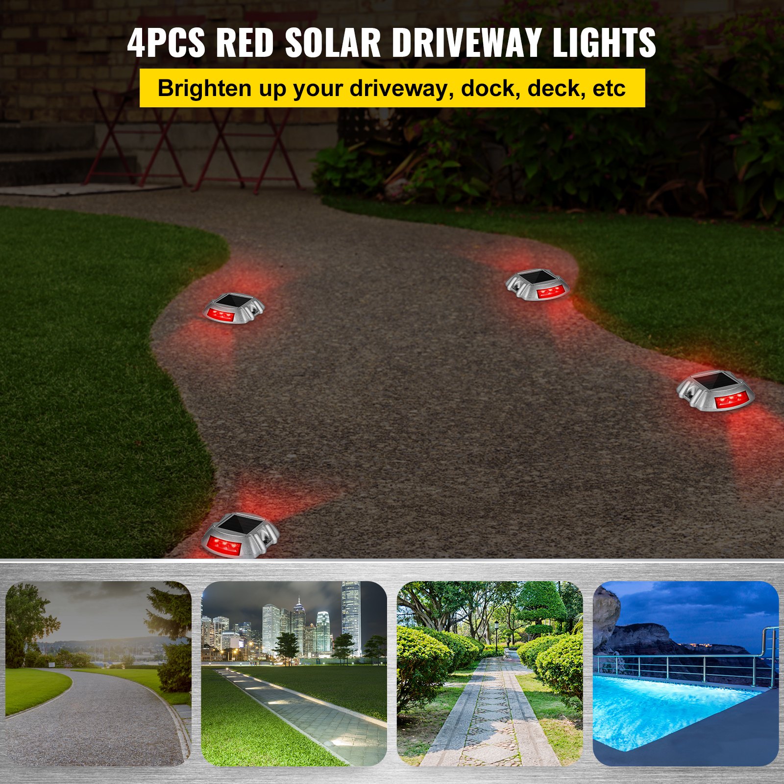 Driveway Lights, Solar Dock Lights 4-pack Led Pathway Lights W/switch ...