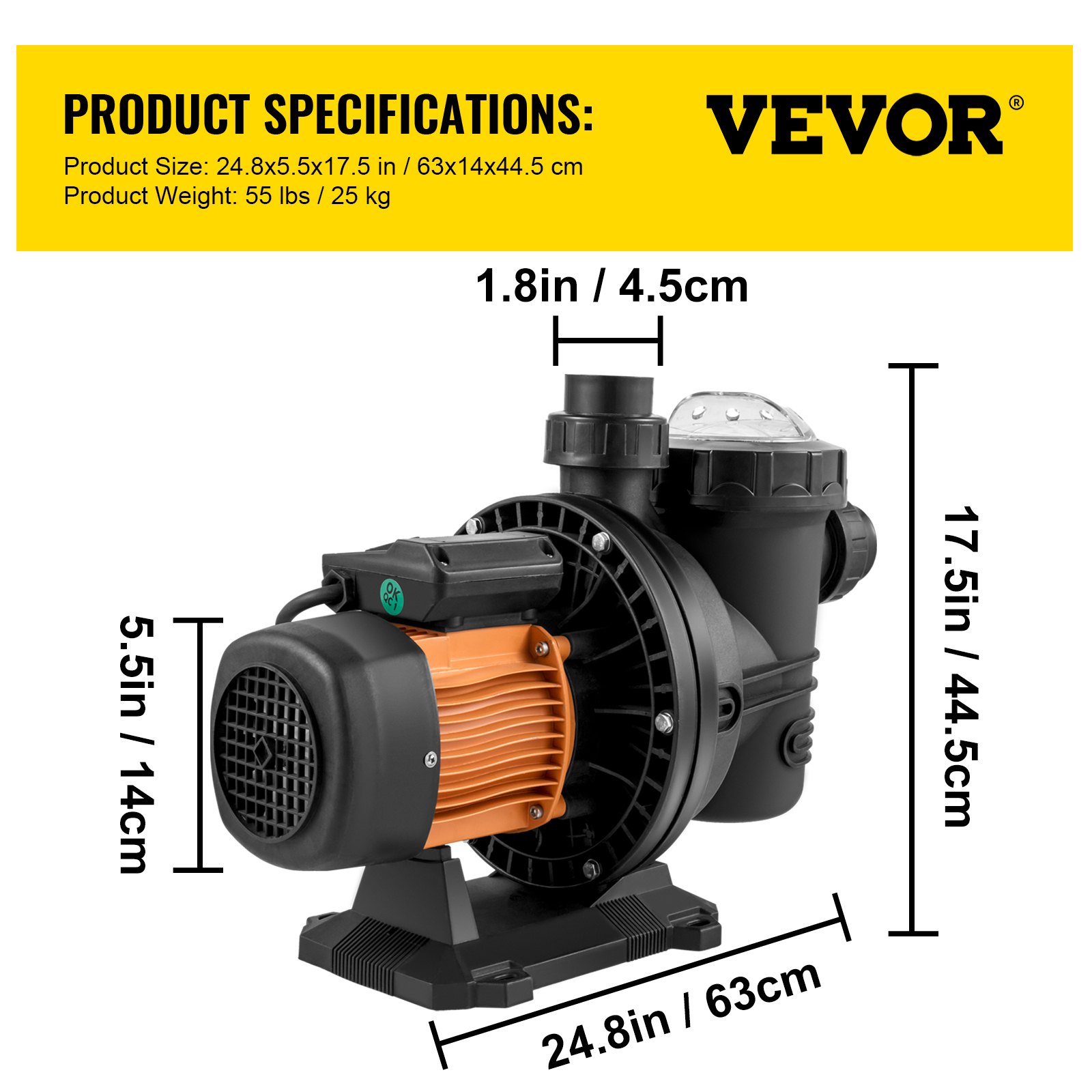 VEVOR Pool Pump Swimming Pool Pump 72V DC/1200W Solar Water Pump 62 FT ...