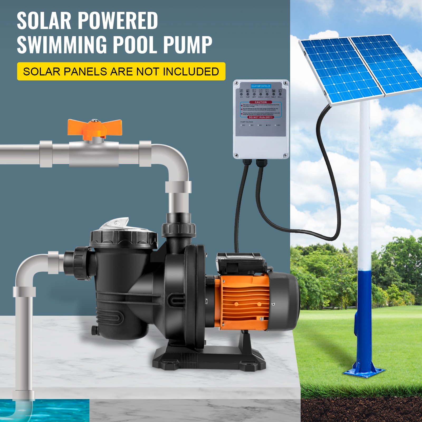VEVOR Pool Pump Swimming Pool Pump 48V DC/500W Solar Water Pump 49 FT ...