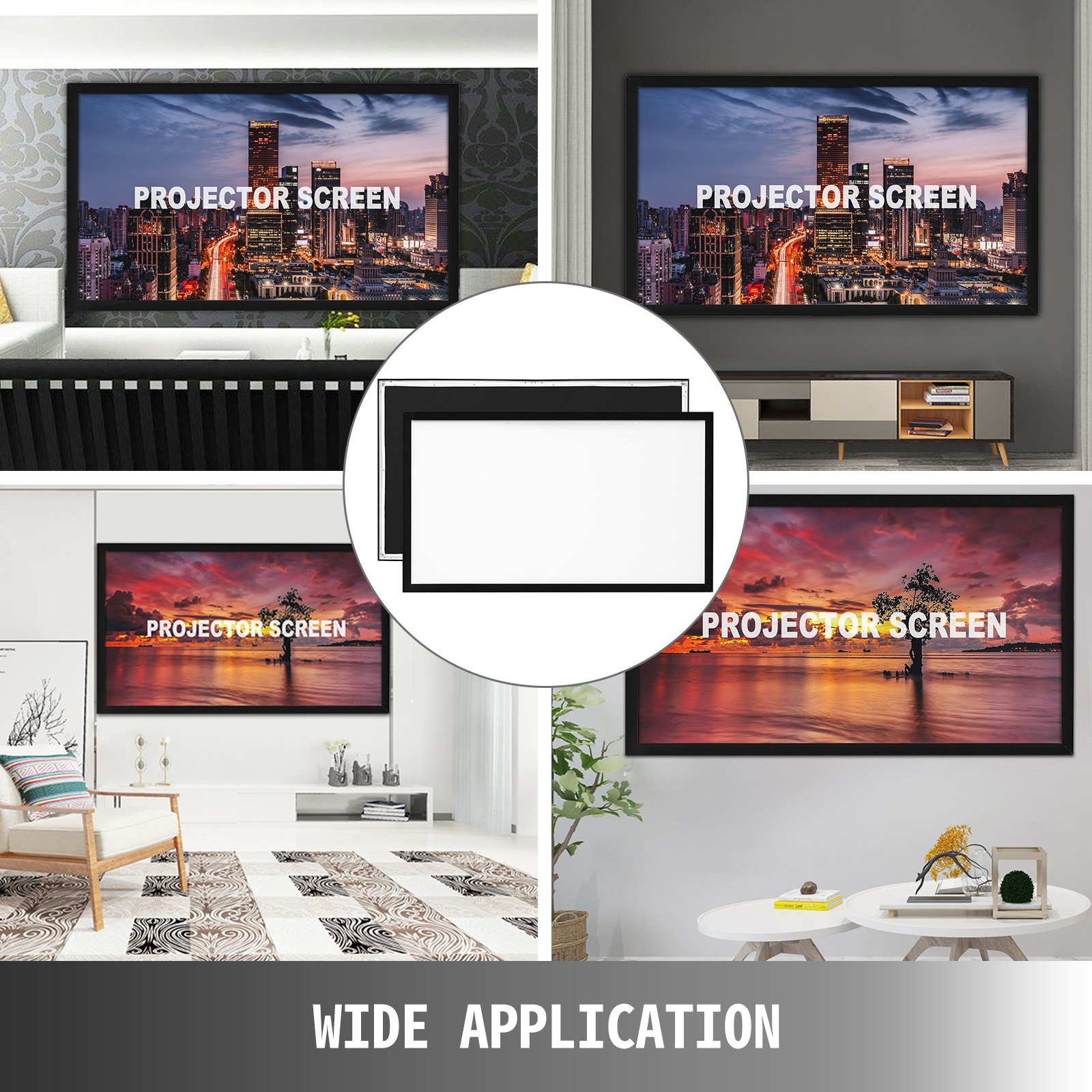 VEVOR Projector Screen Fixed Frame 110inch Diagonal 16:9 4K HD Movie ...