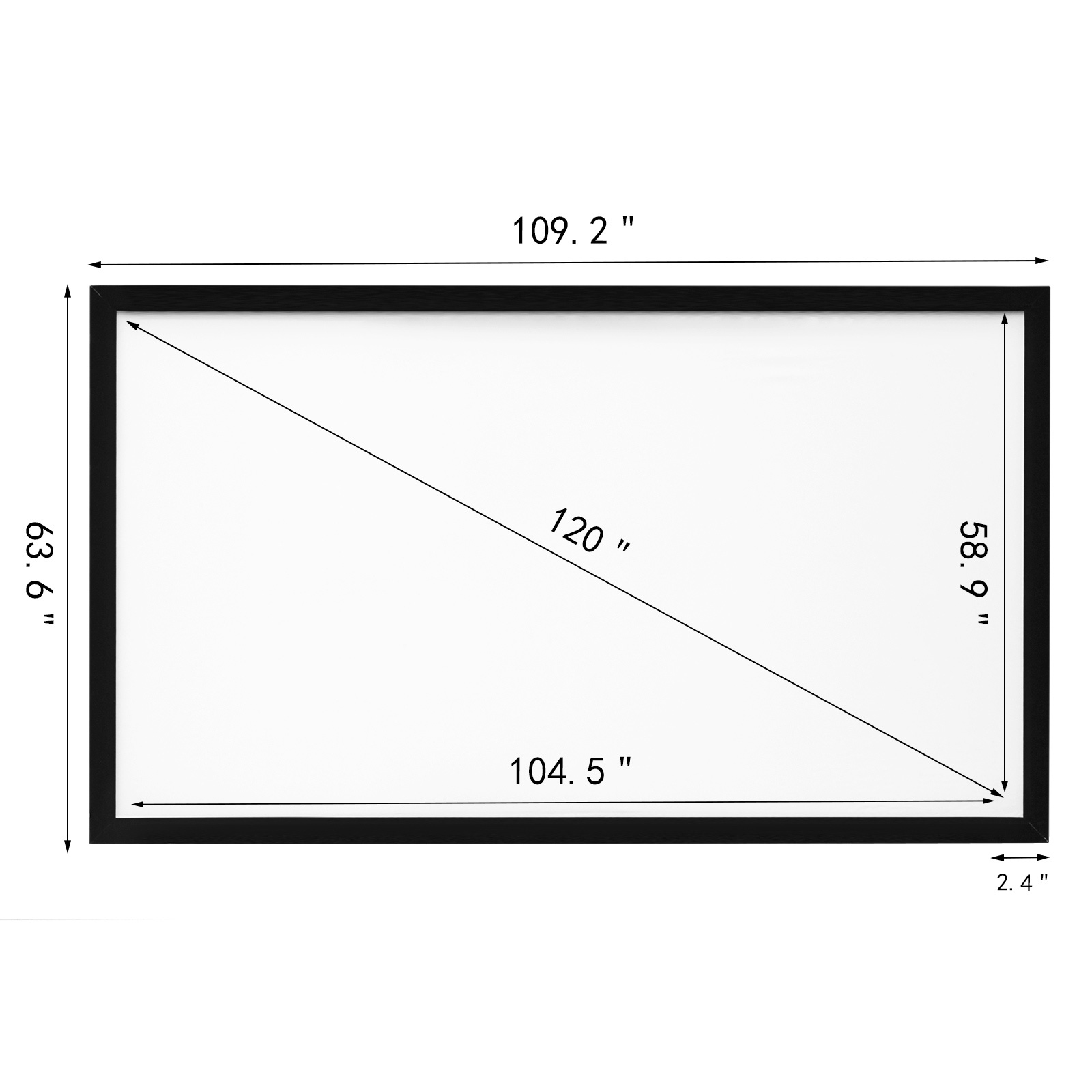 120" Aluminum Fixed Frame 16:9 Projector Screen Velvet Matte White Home ...