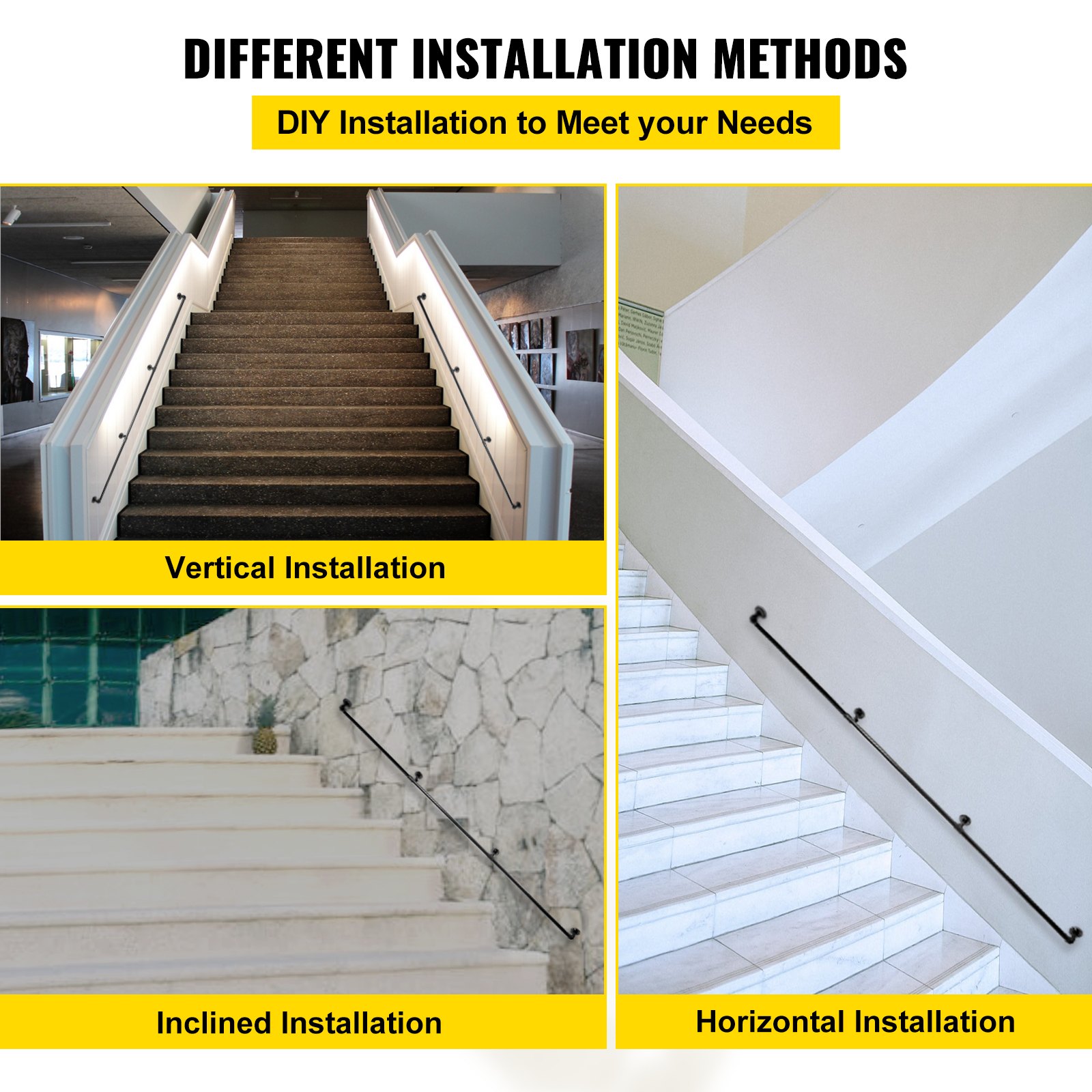 VEVOR Pipe Stair Handrail, 11FT Staircase Handrail, 440LBS Load ...