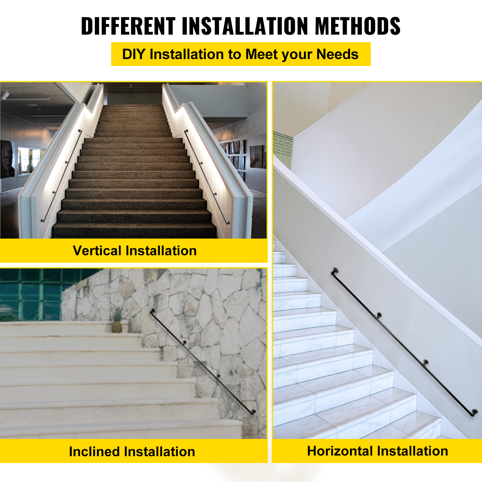 VEVOR Pipe Stair Handrail Staircase Handrail 11 FT Carbon Steel for ...