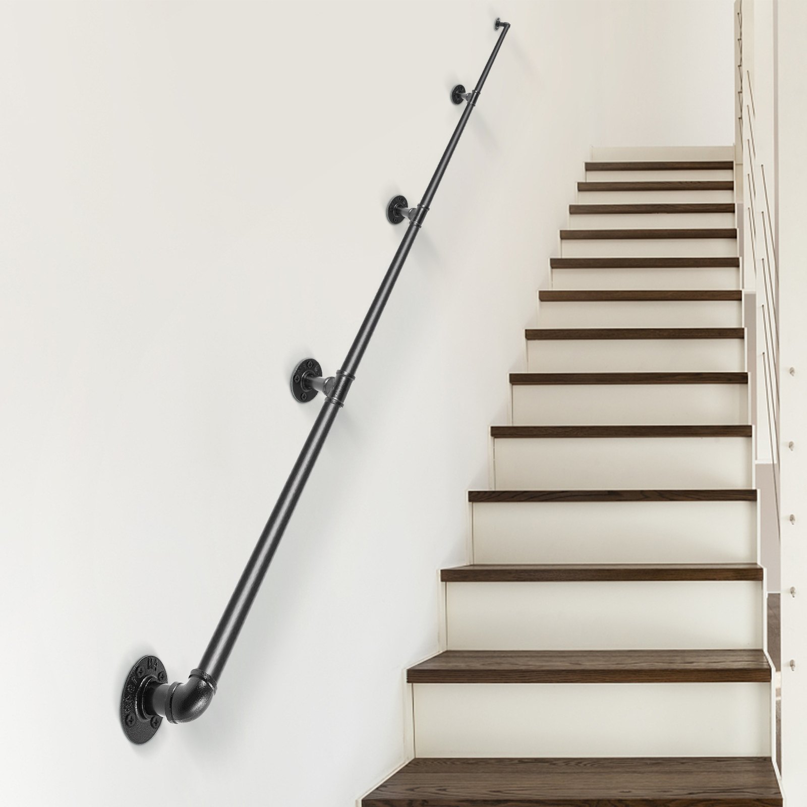 VEVOR Pipe Stair Handrail, 12FT Staircase Handrail, 440LBS Load ...