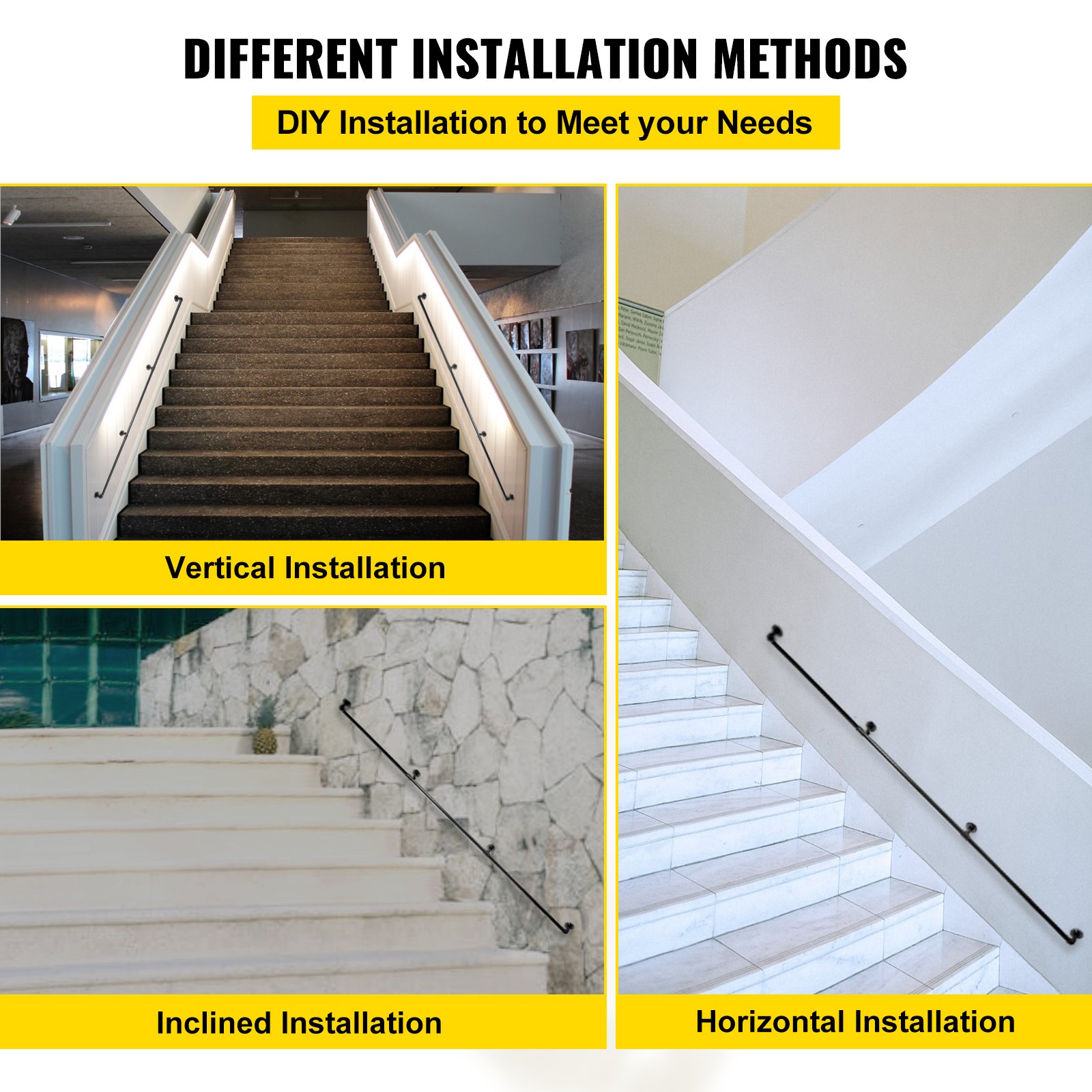 VEVOR Vevor Pipe Stair Handrail Staircase Handrail 9 Ft Carbon Steel ...