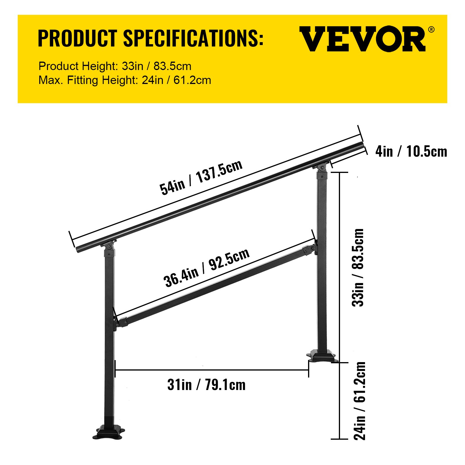 VEVOR Iron Handrail Stair Railing Hand Rail Kit Fit for 1-3 Steps ...
