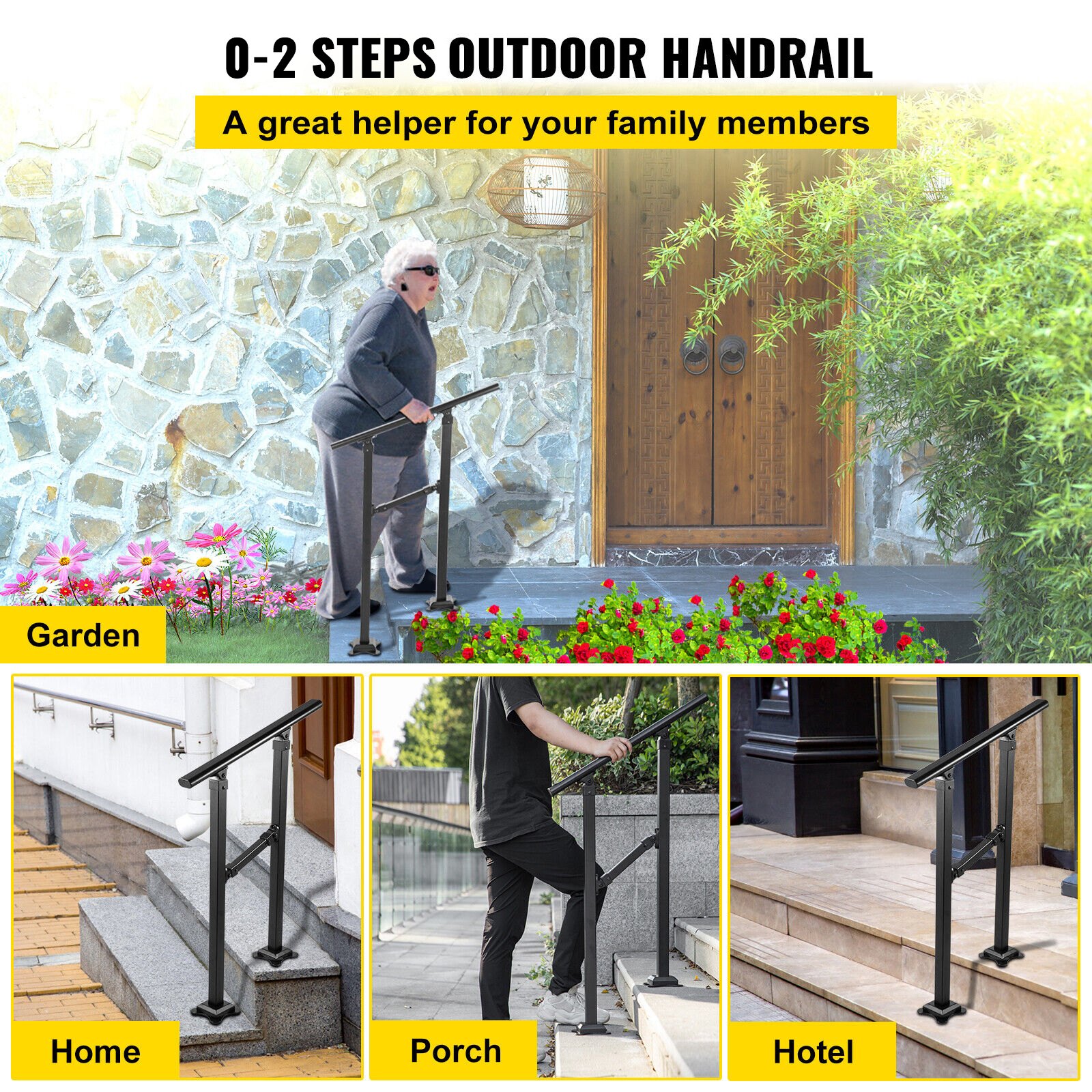 VEVOR Outdoor Stair Railing, Fits for 1-2 Step Transitional Wrought ...