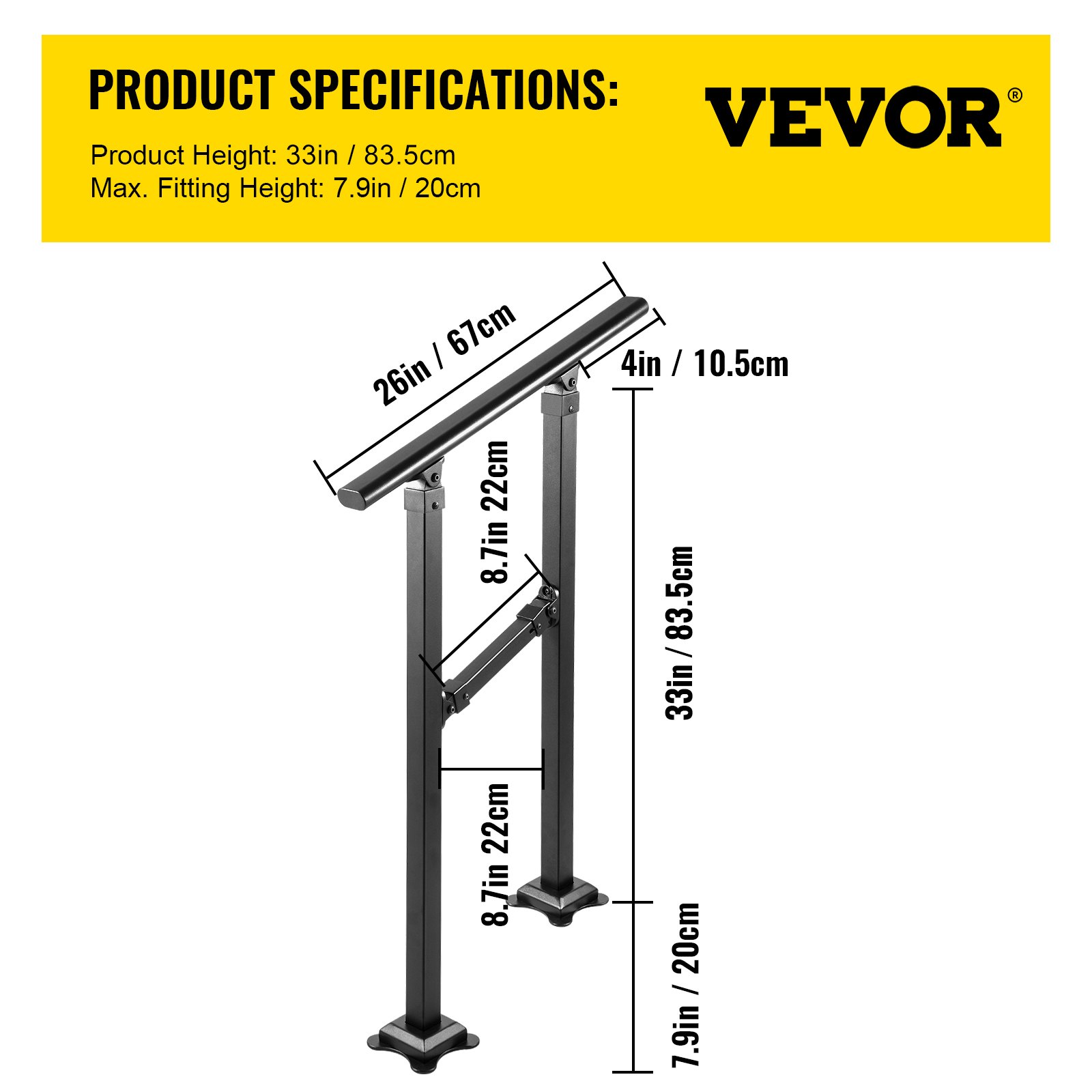 VEVOR Outdoor Stair Railing, Fits for 1-2 Step Transitional Wrought ...