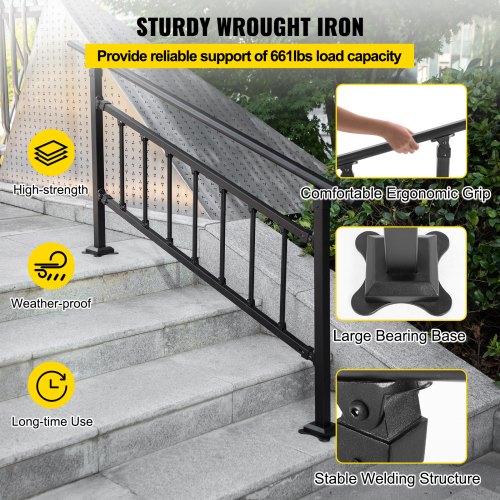 VEVOR VEVOR Iron Handrail Stair Railing Hand Rail Kit 1-4 Steps Outdoor ...