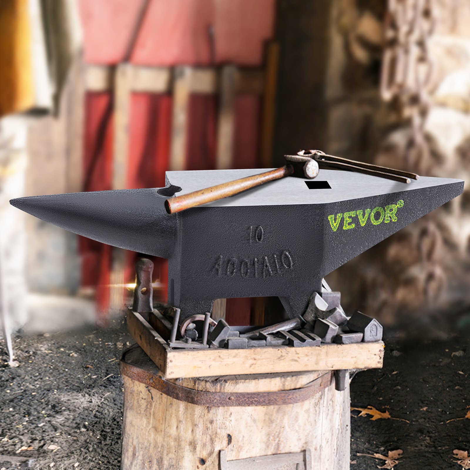 VEVOR Cast Iron Anvil, 22 Lbs(10kg) Single Horn Anvil with Large ...