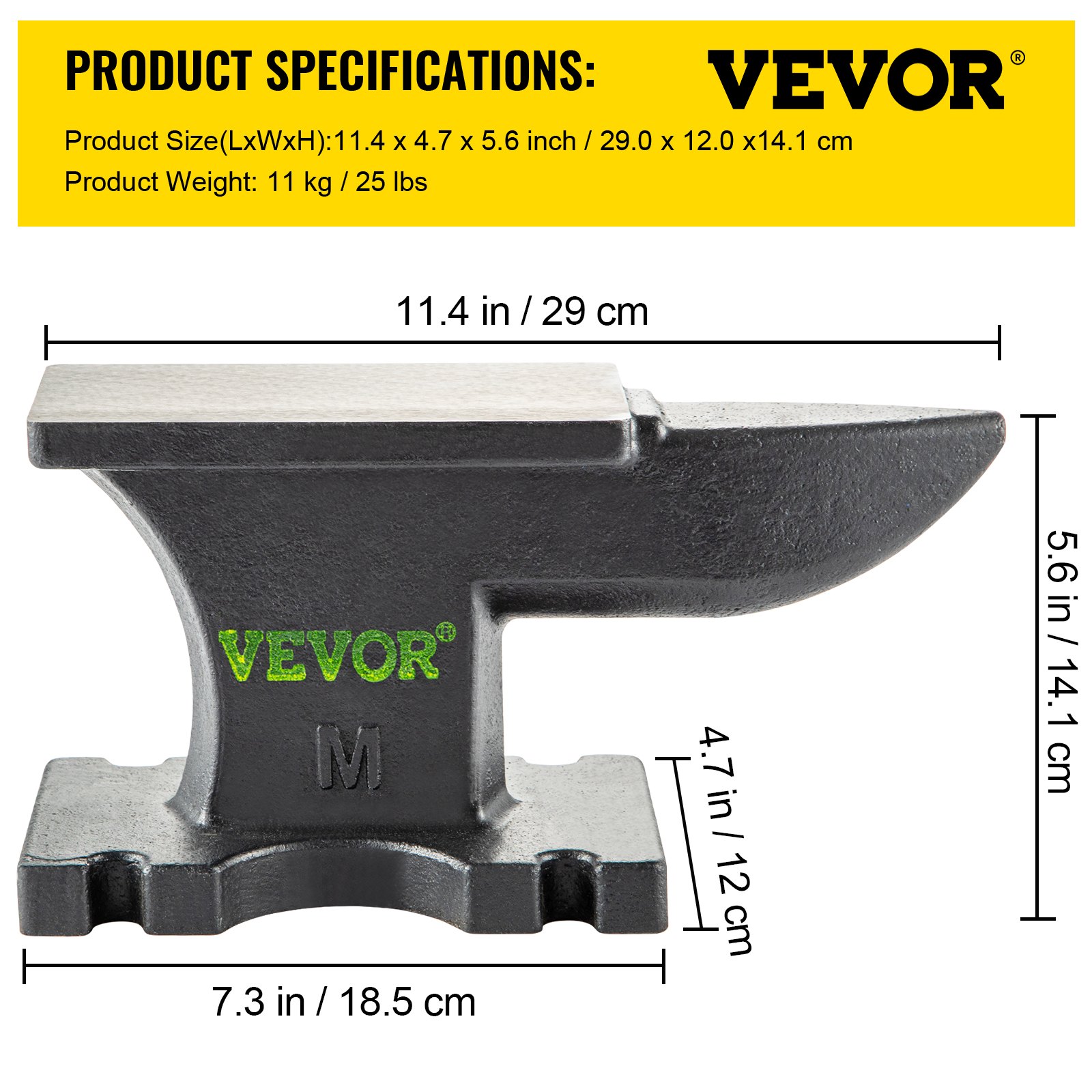 VEVOR Iron Anvil Blacksmith Single Beck Rugged Cast Iron Heavy-duty 25 ...