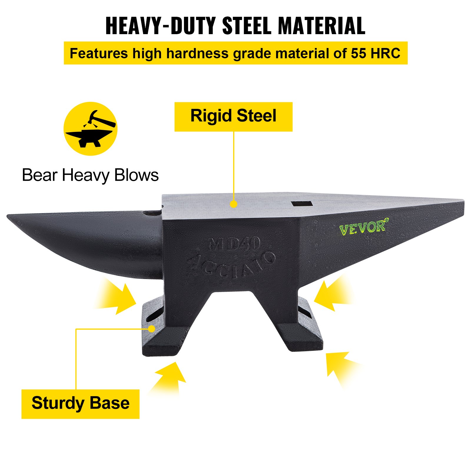 VEVOR Cast Iron Anvil, 88 Lbs(40kg) Single Horn Anvil with Large ...