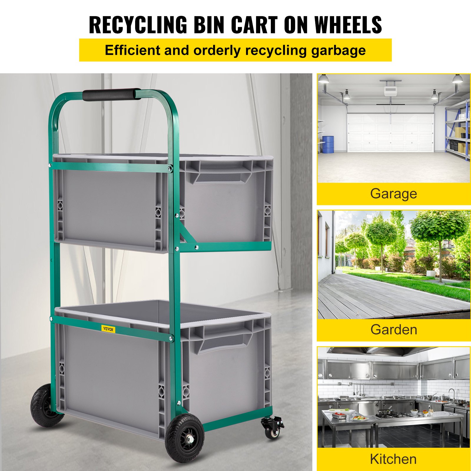 VEVOR Recycling Cart Steel Recycle Cart 22x15 In for Recycle Bins 4 ...