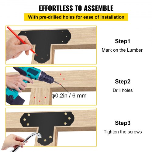 VEVOR Black T Mending Plate T-shape 8 PCs 6" Flat Connector Post to ...