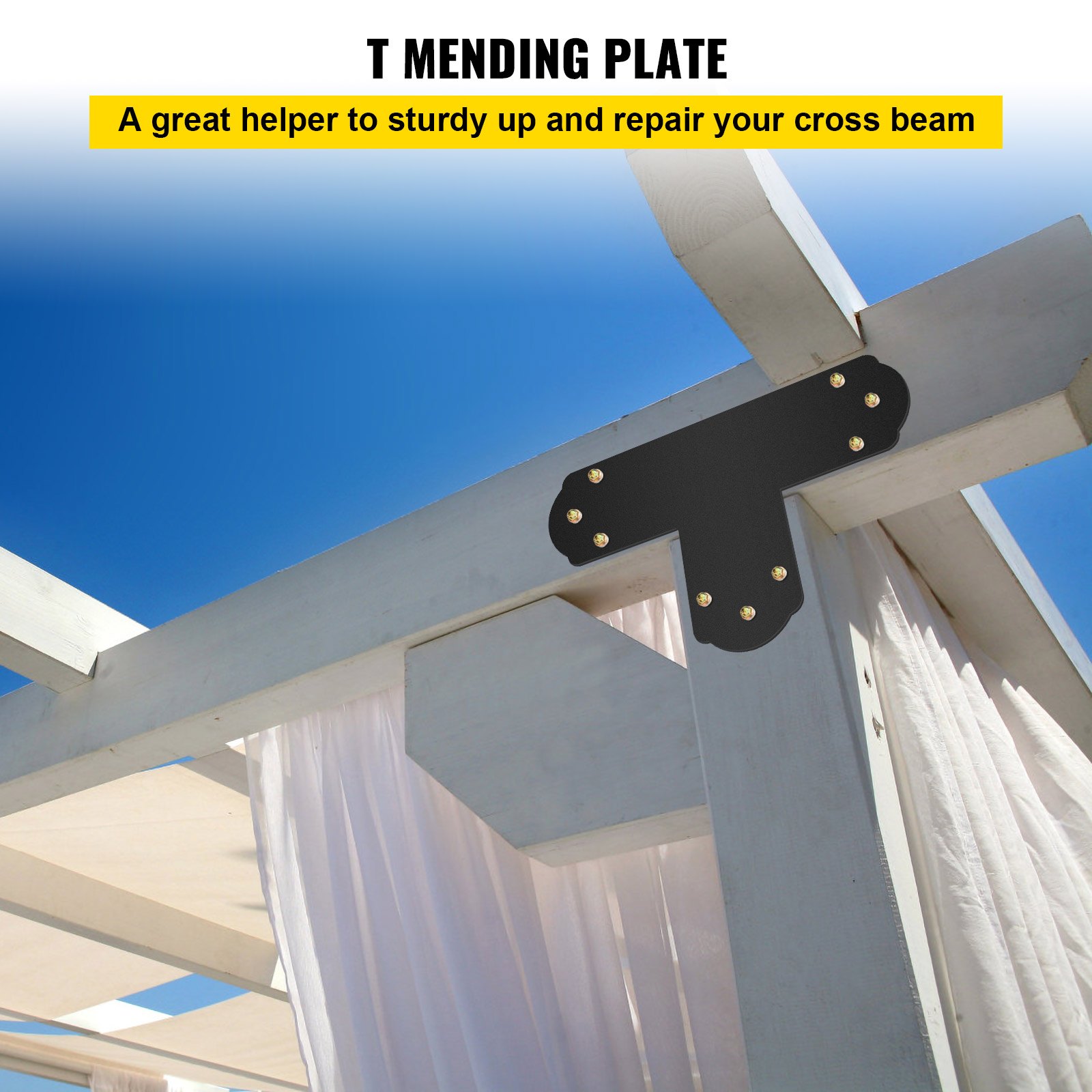 VEVOR Black T Mending Plate T-shape 8 PCs 6" Flat Connector Post to ...