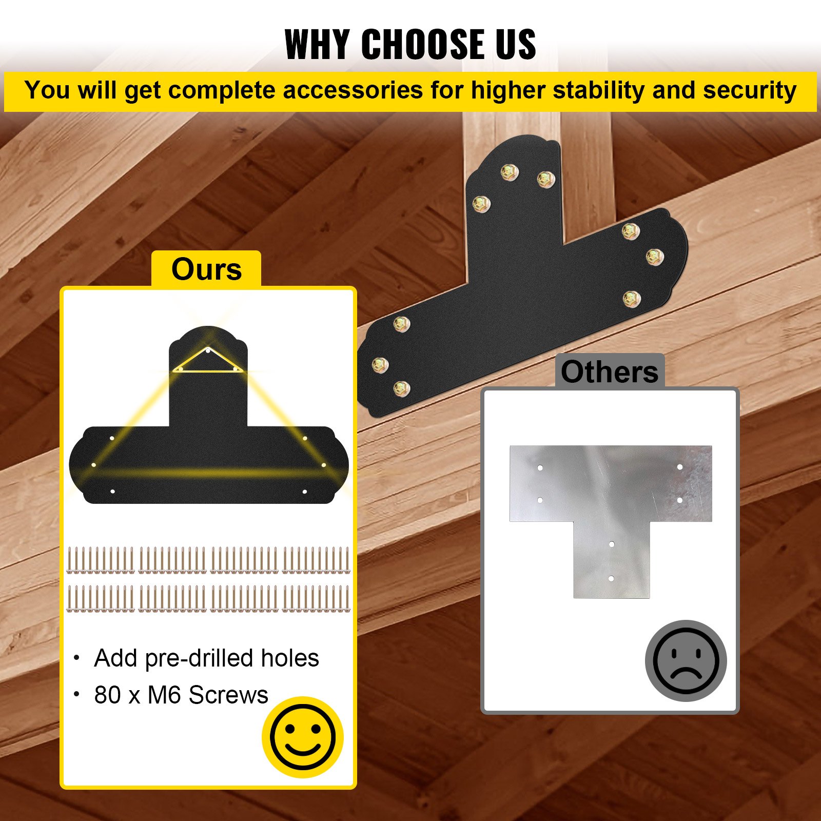VEVOR Black T Bracket, 6'' x 6'', 8 PCs Black Powder-Coated T Mending ...