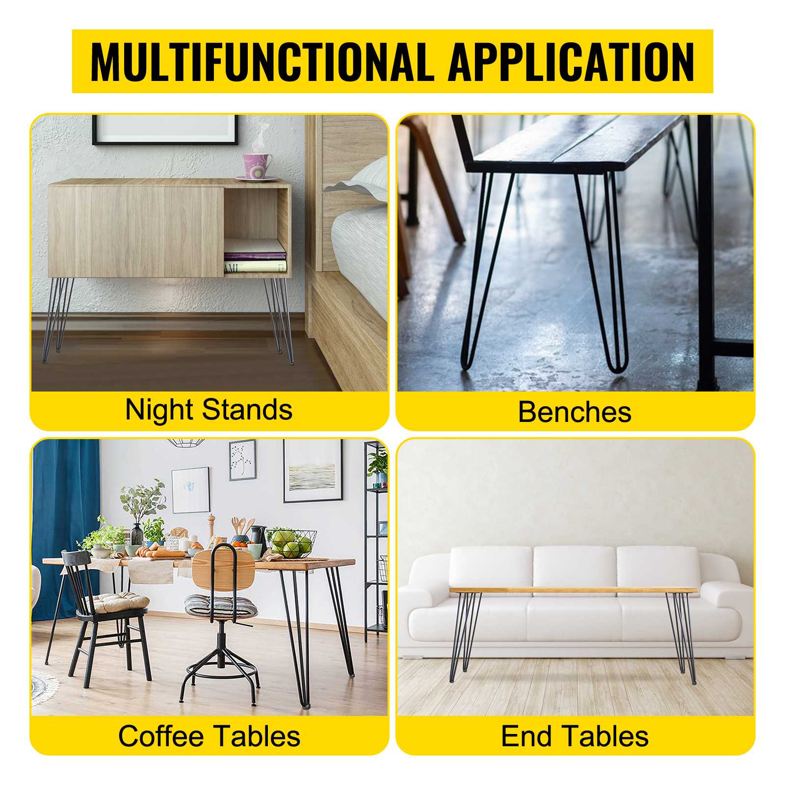 VEVOR Hairpin Table Legs 22 inch, Set of 4 DIY Desk Table Legs 3 Rods ...