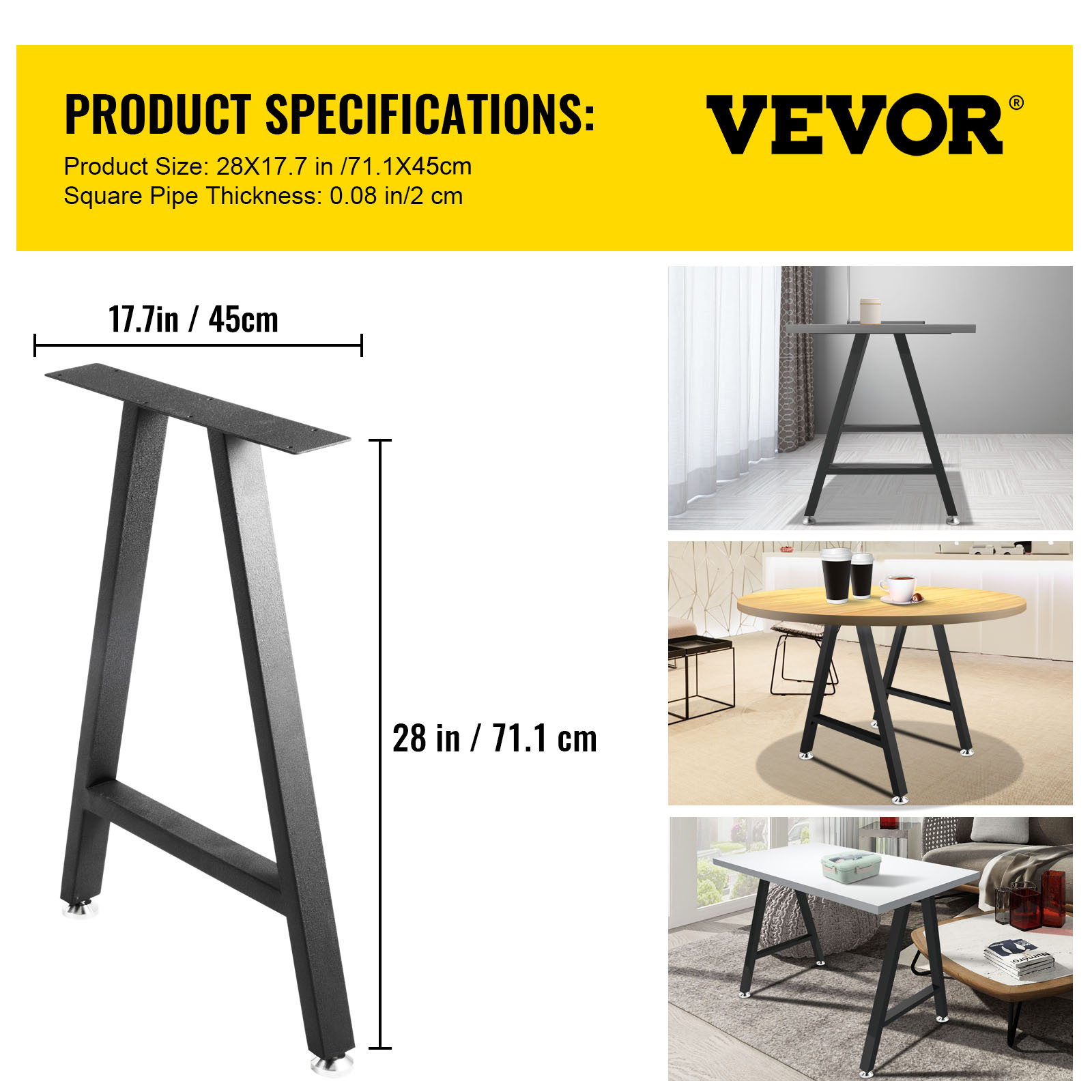 VEVOR Metal Table Legs 28 x 17.7 inch A-Shaped Desk Legs Set of 2 Heavy ...