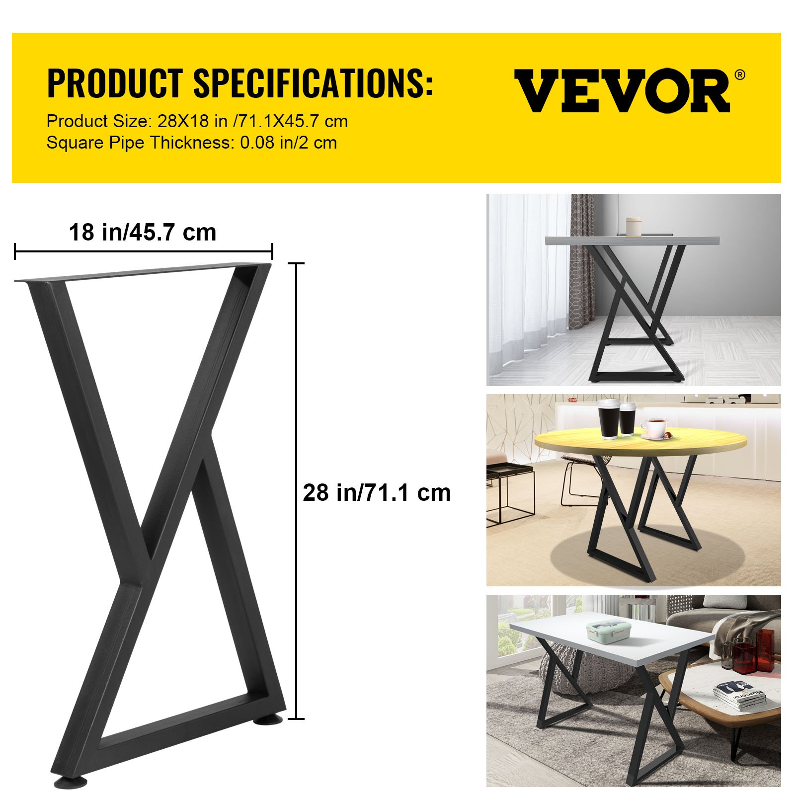 VEVOR Metal Table Legs, 28x18 inch Desk Legs, Set of 2, Heavy Duty ...
