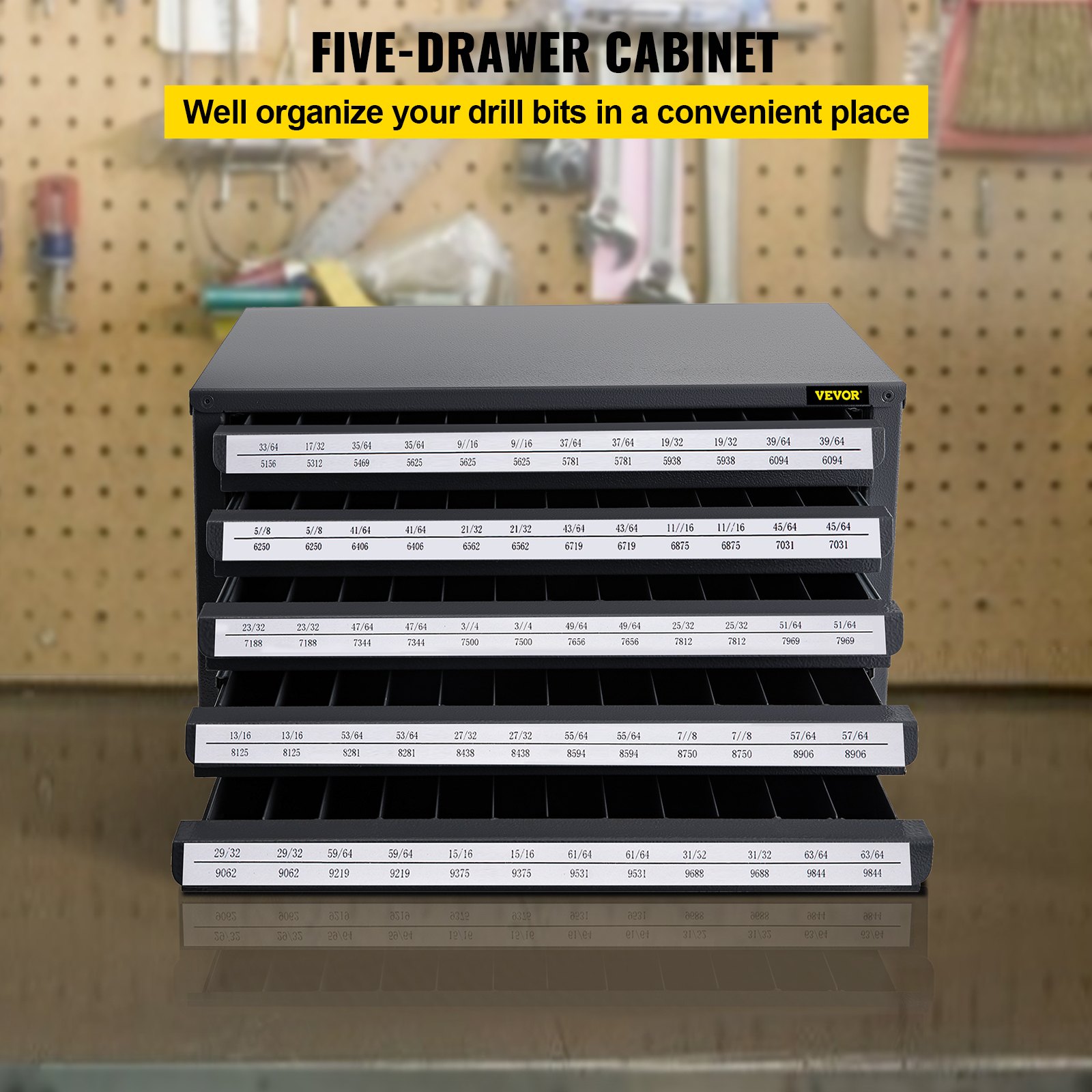 VEVOR Drill Bit Dispenser Cabinet, Five-Drawer Drill Bit Dispenser, 1/2 ...