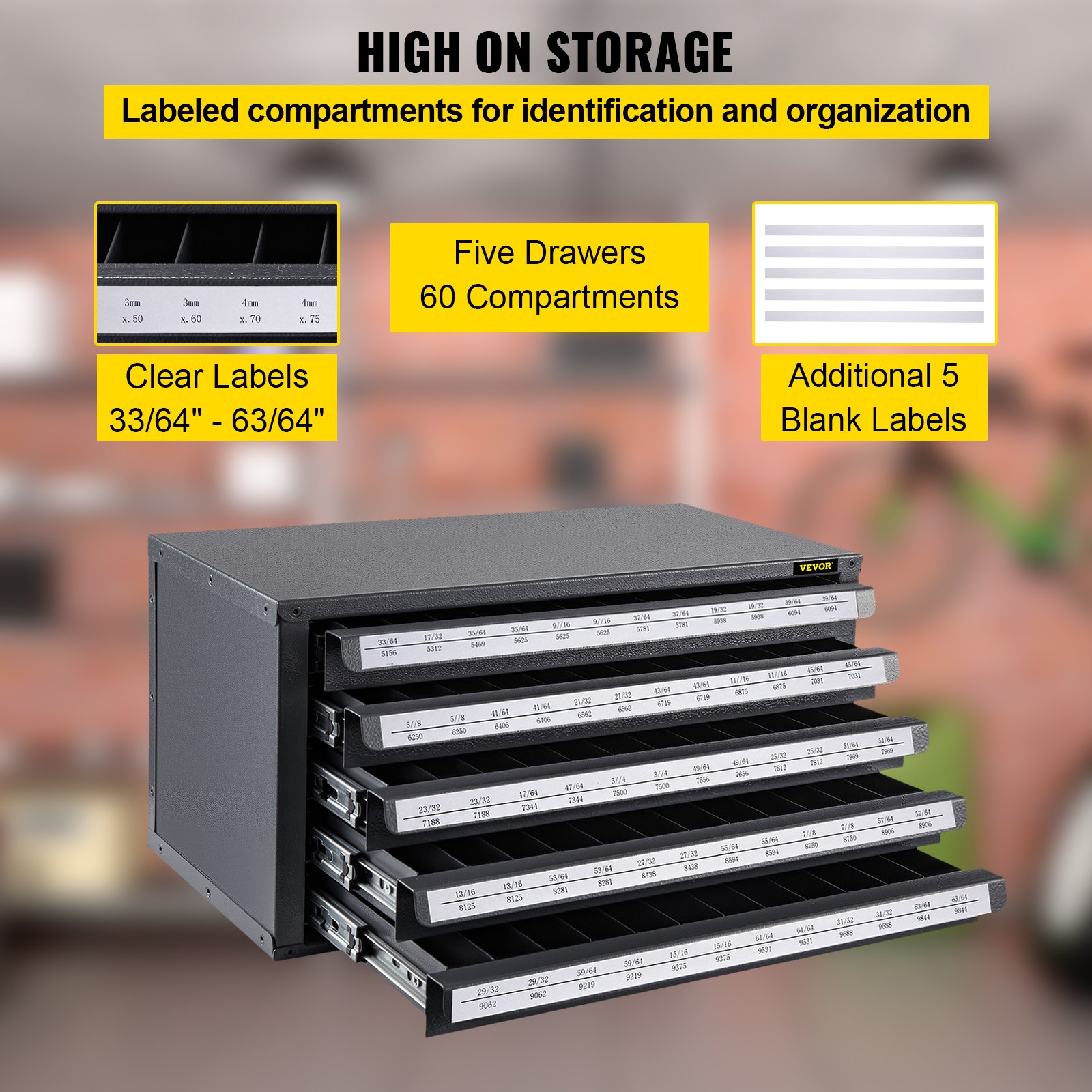 VEVOR Drill Bit Dispenser Cabinet, Five-Drawer Drill Bit Dispenser, 1/2 ...