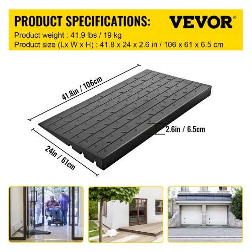 VEVOR Rubber Threshold Ramp, 2.6" Rise Threshold Ramp Doorway, 3 ...