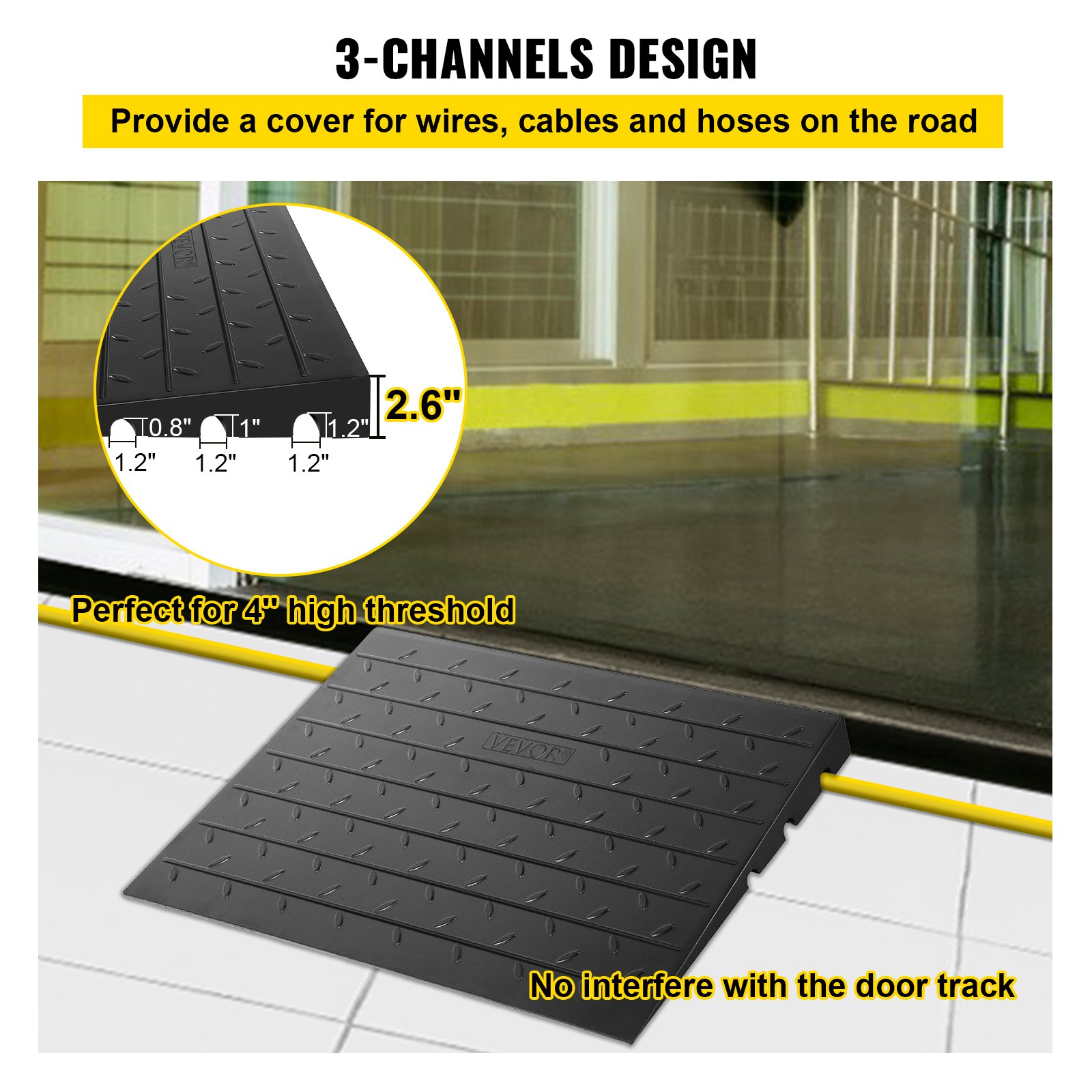 VEVOR Rubber Threshold Ramp, 2.6" Rise Threshold Ramp Doorway, 3 ...