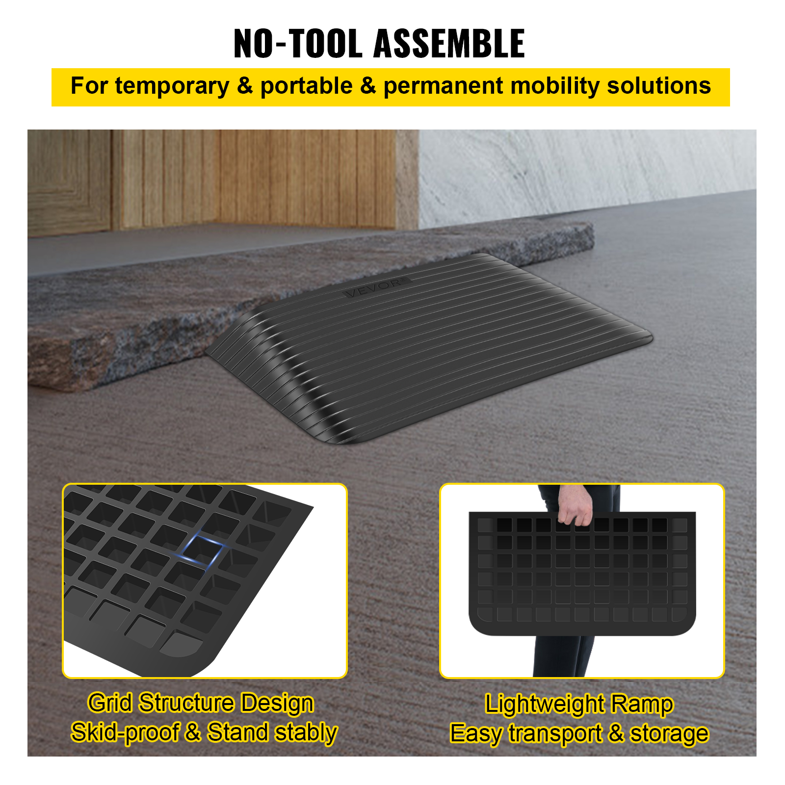 VEVOR Rubber Threshold Ramp, 3.5" Rise Threshold Ramp Doorway, Recycled ...
