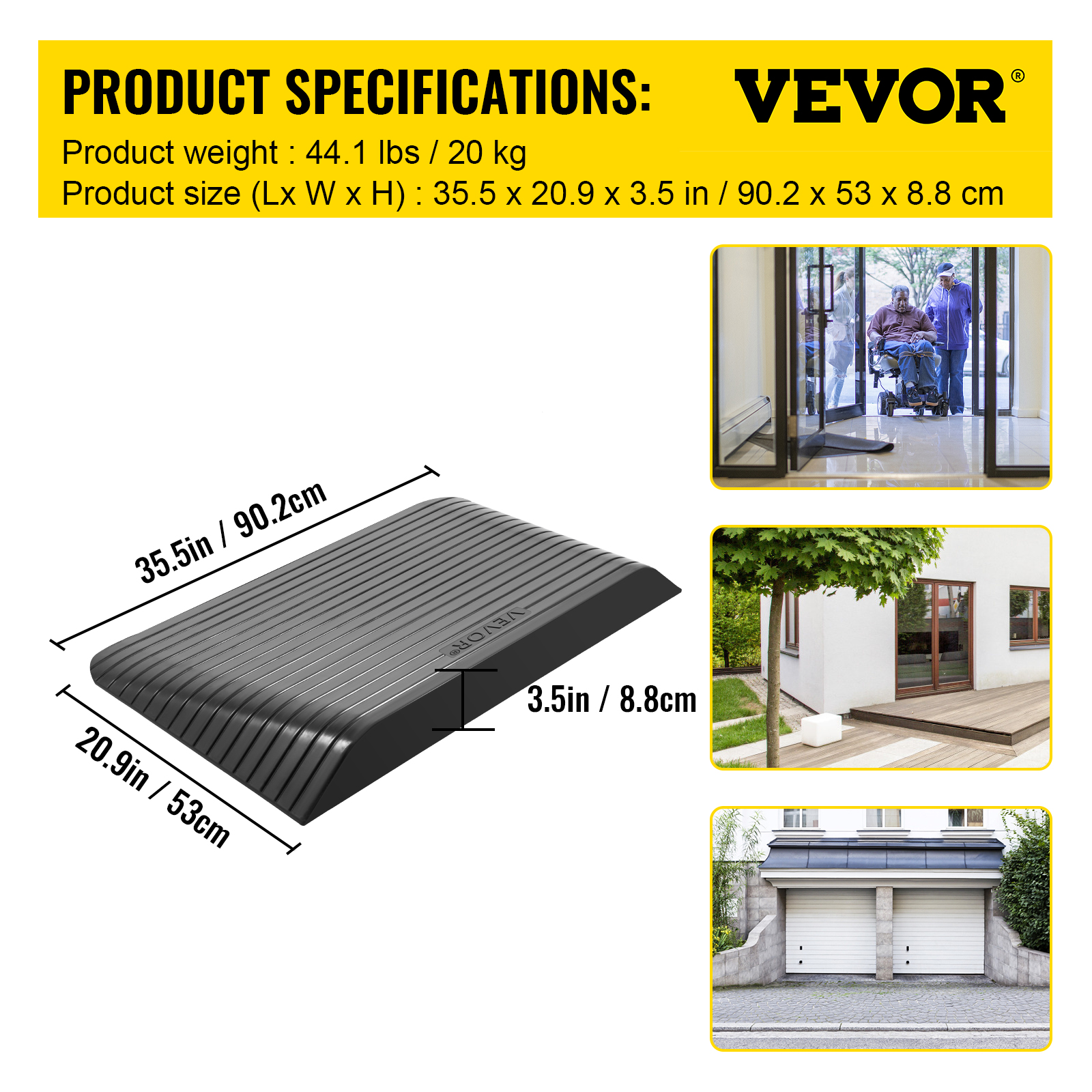 VEVOR Rubber Threshold Ramp, 3.5" Rise Threshold Ramp Doorway, Recycled ...