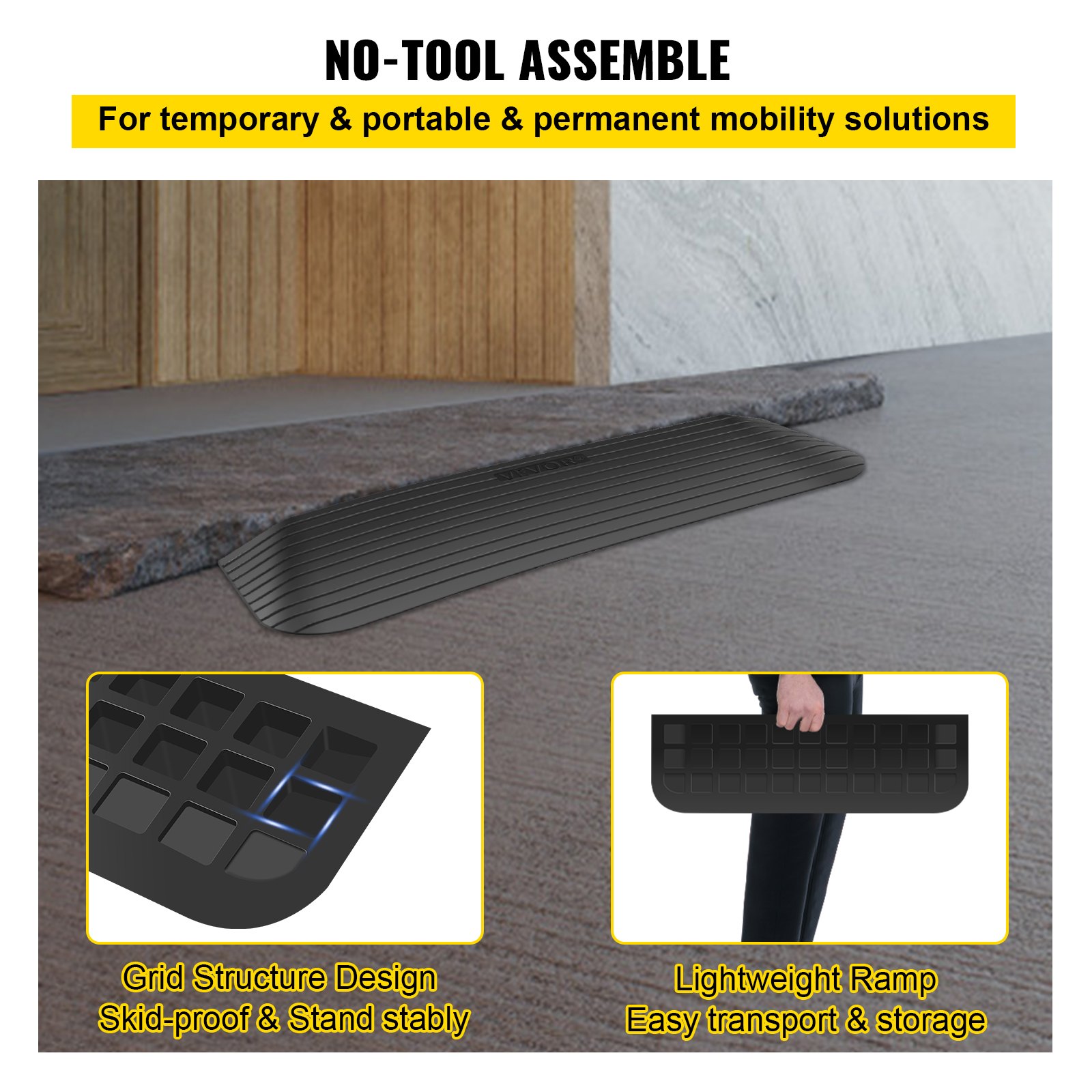 VEVOR Rubber Threshold Ramp, 1.5" Rise Threshold Ramp Doorway, Recycled ...