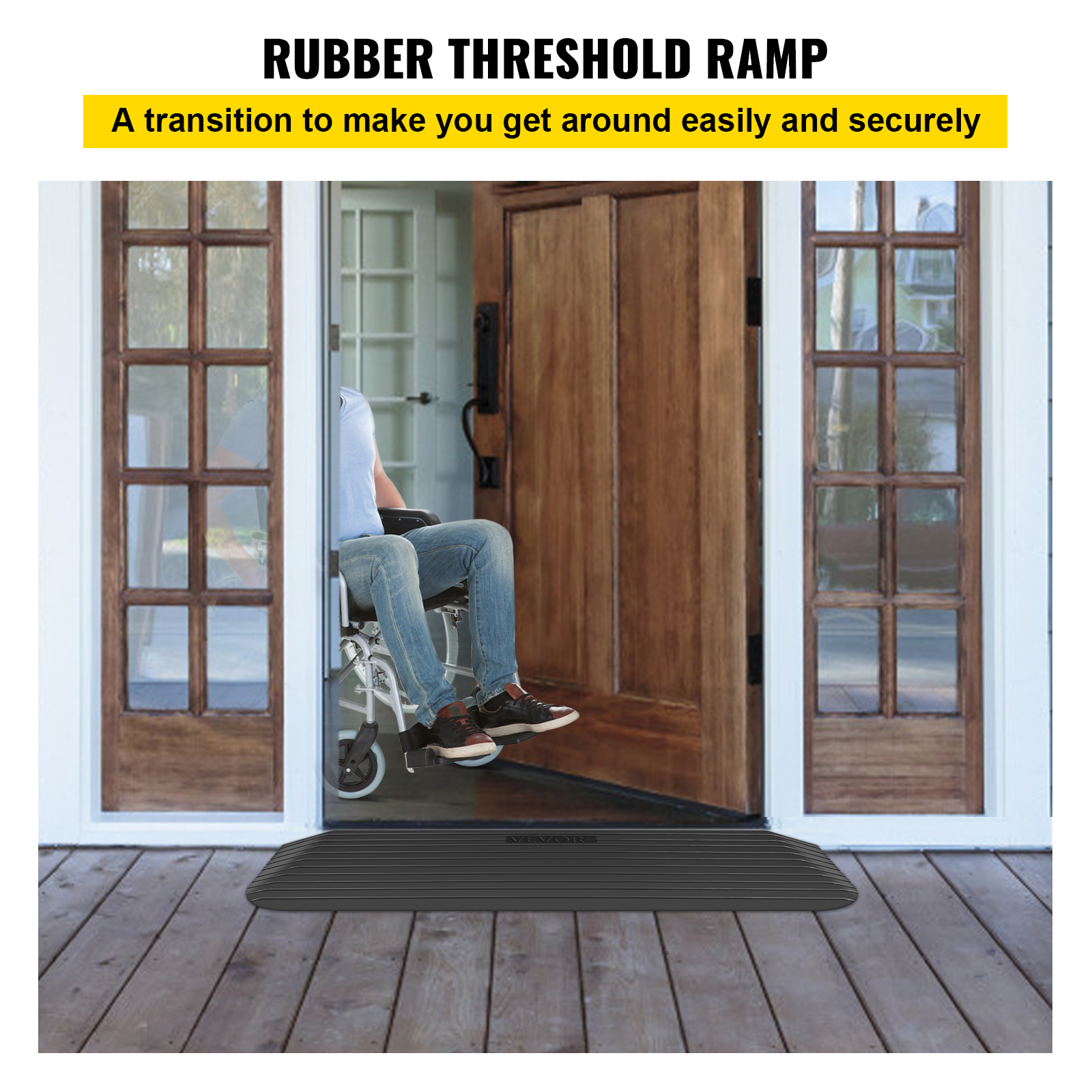 VEVOR Rubber Threshold Ramp, 1.5" Rise Threshold Ramp Doorway, Recycled ...